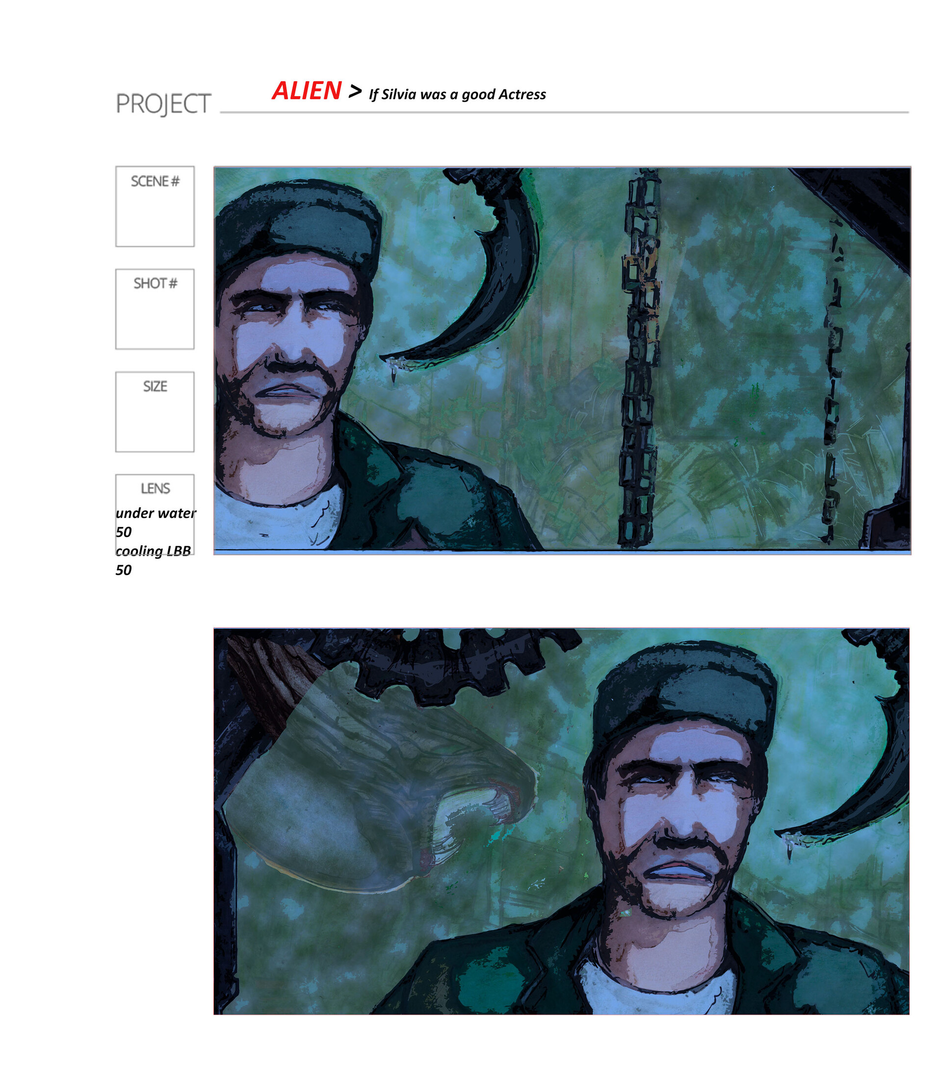 Vincent Saint-cyr - Alien revisited - Storyboard panel 10 to 14