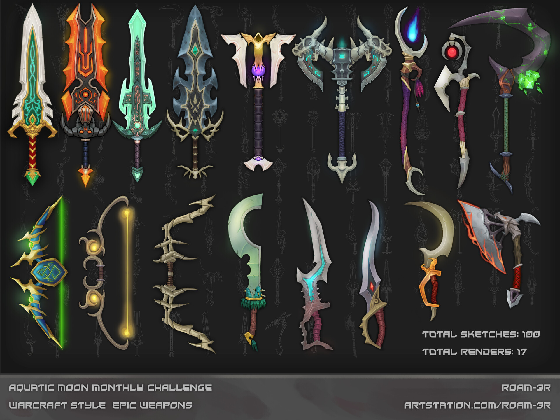 ArtStation - Warcraft Style Weapons - Aquatic Moon Monthly Challenge