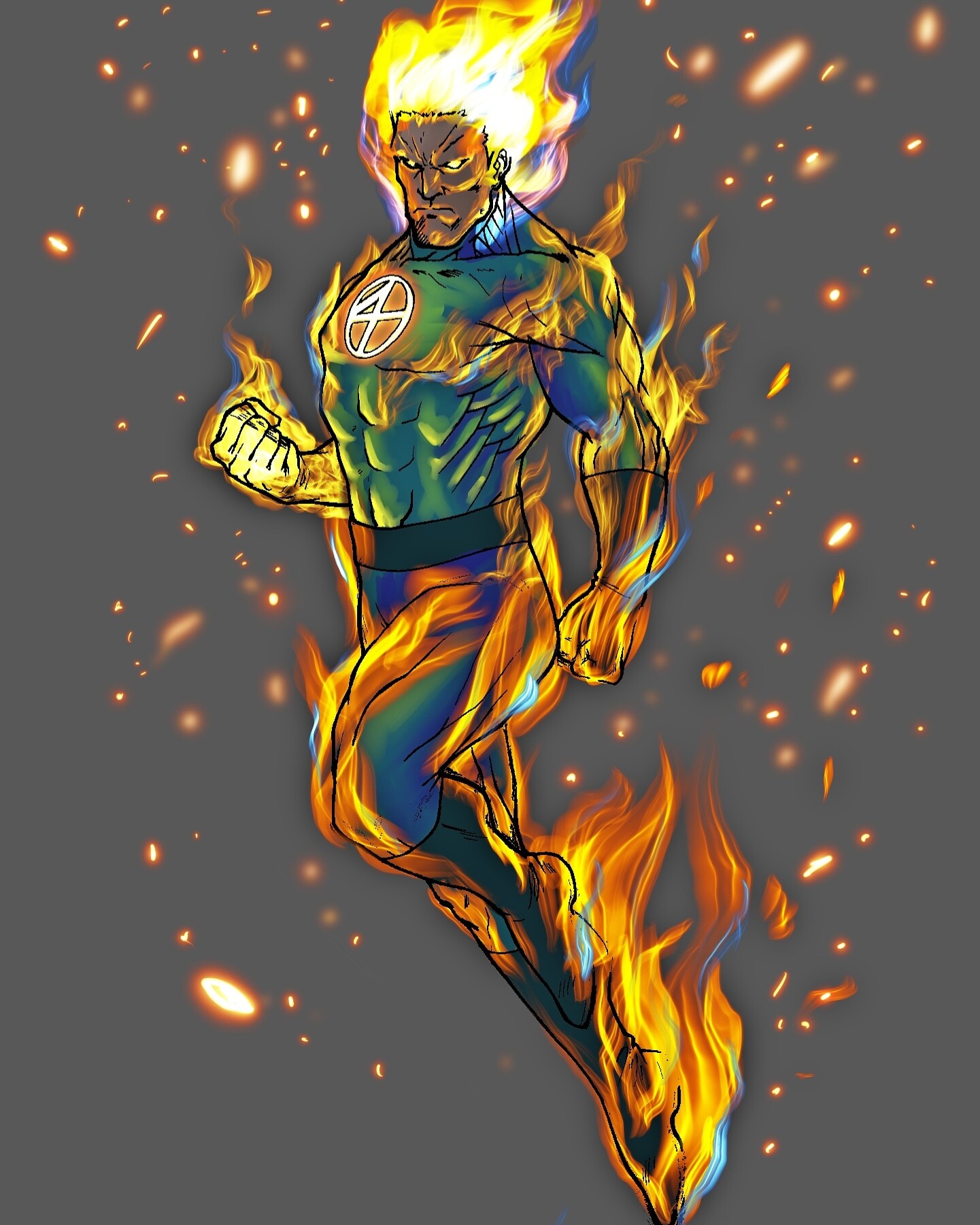 ArtStation - Johnny Storm, human torch, digital color