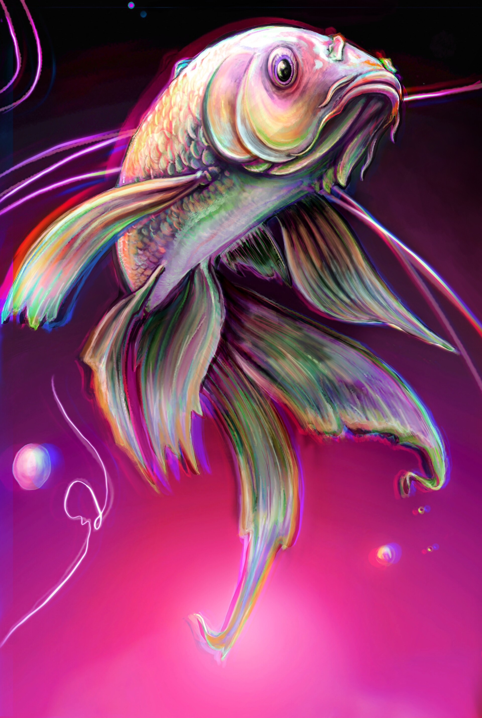 ArtStation - Energy of the koi swimming up stream