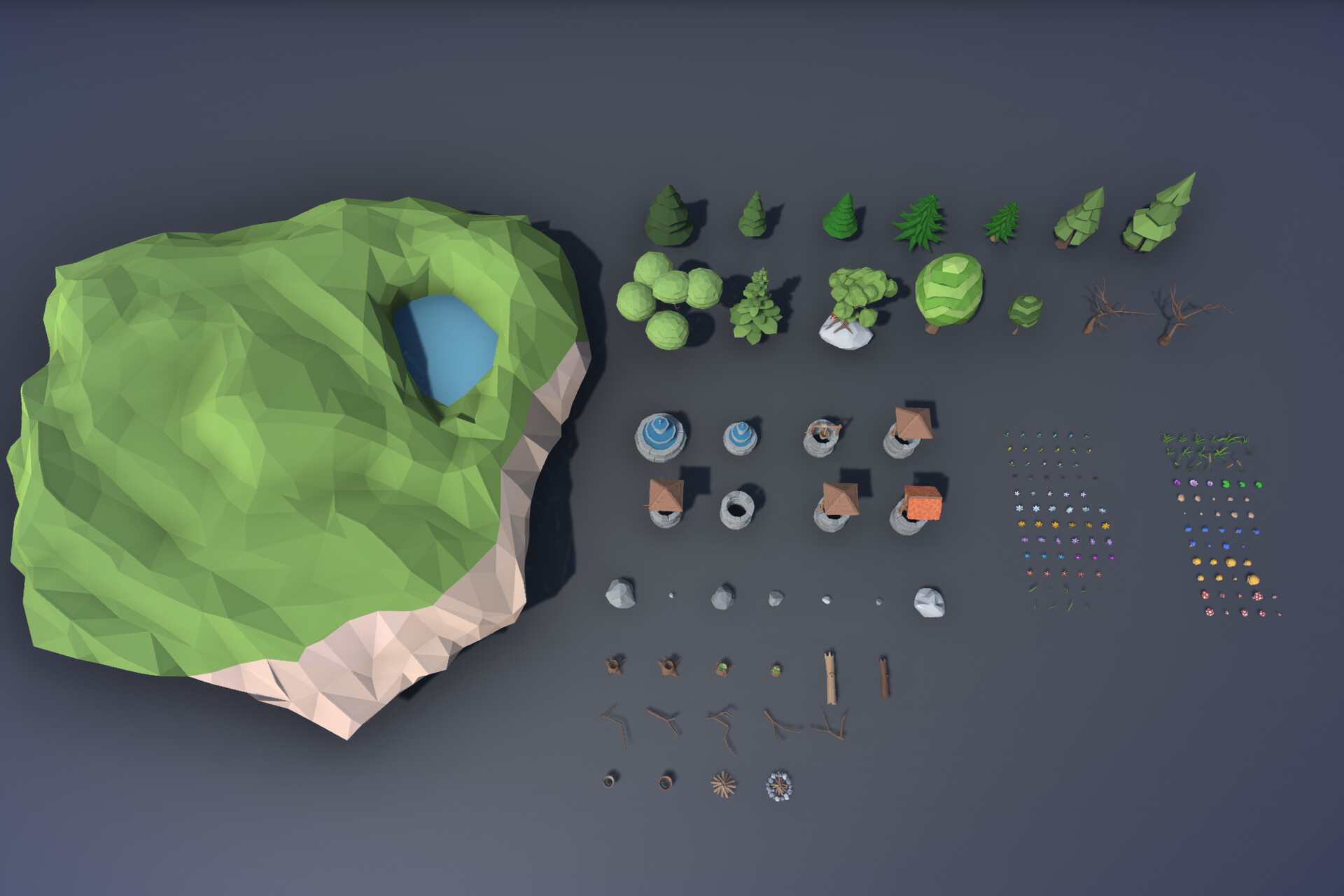 Pure Poly - 3D Models for your Game - Low Poly Flying Island Nature Pack
