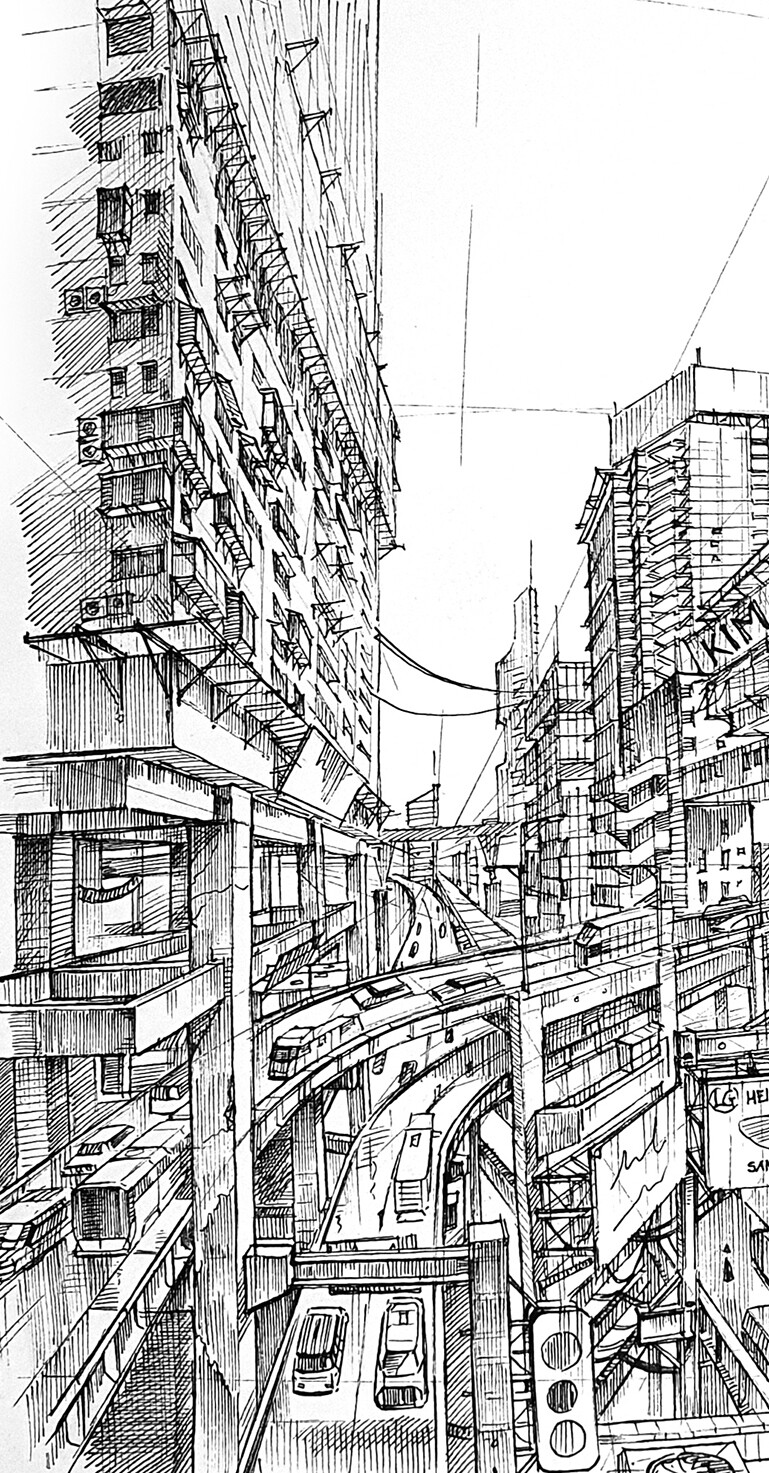 how to draw a cyberpunk city