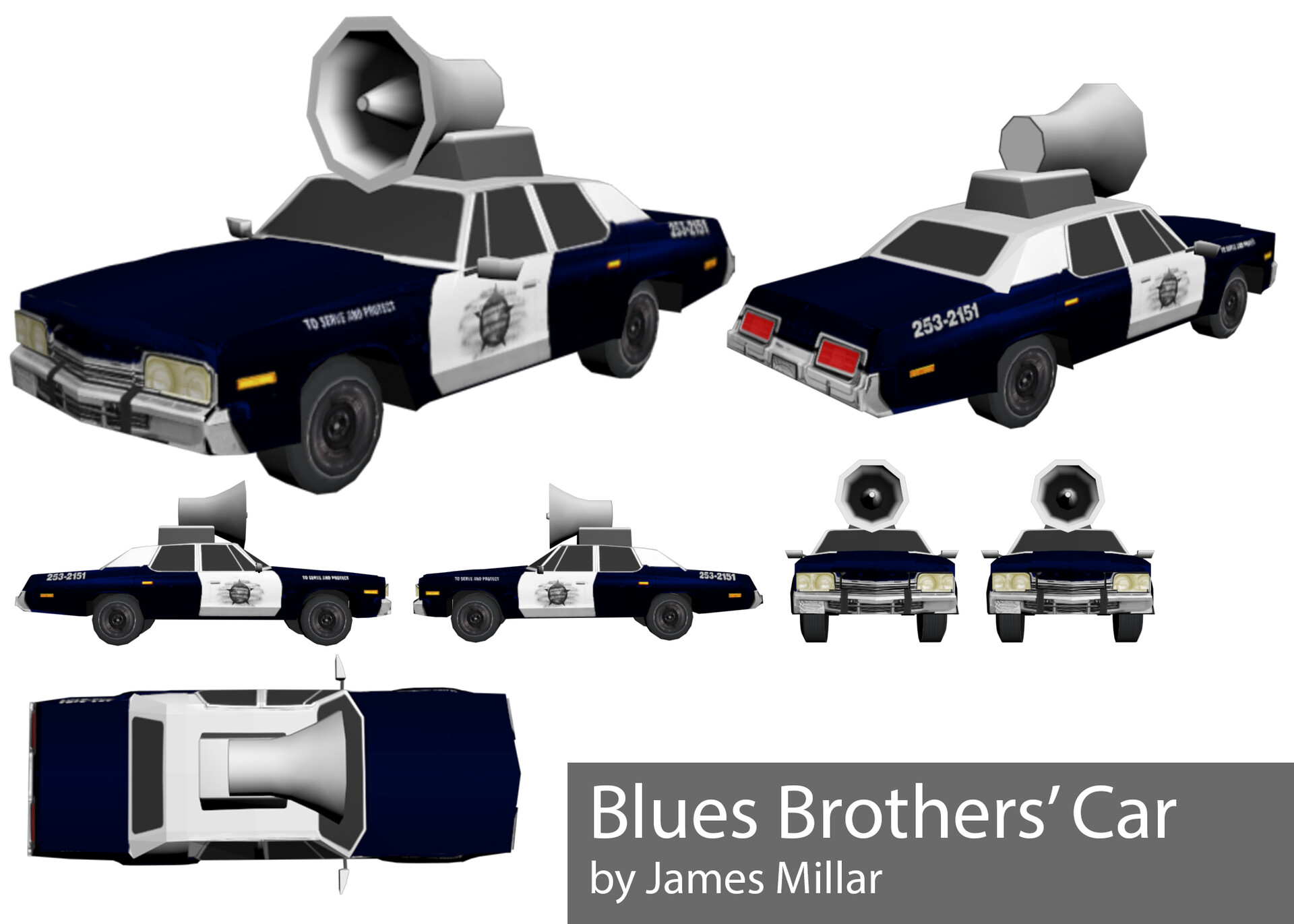 ArtStation - Low-Poly Recreation of Blues Brothers' Car