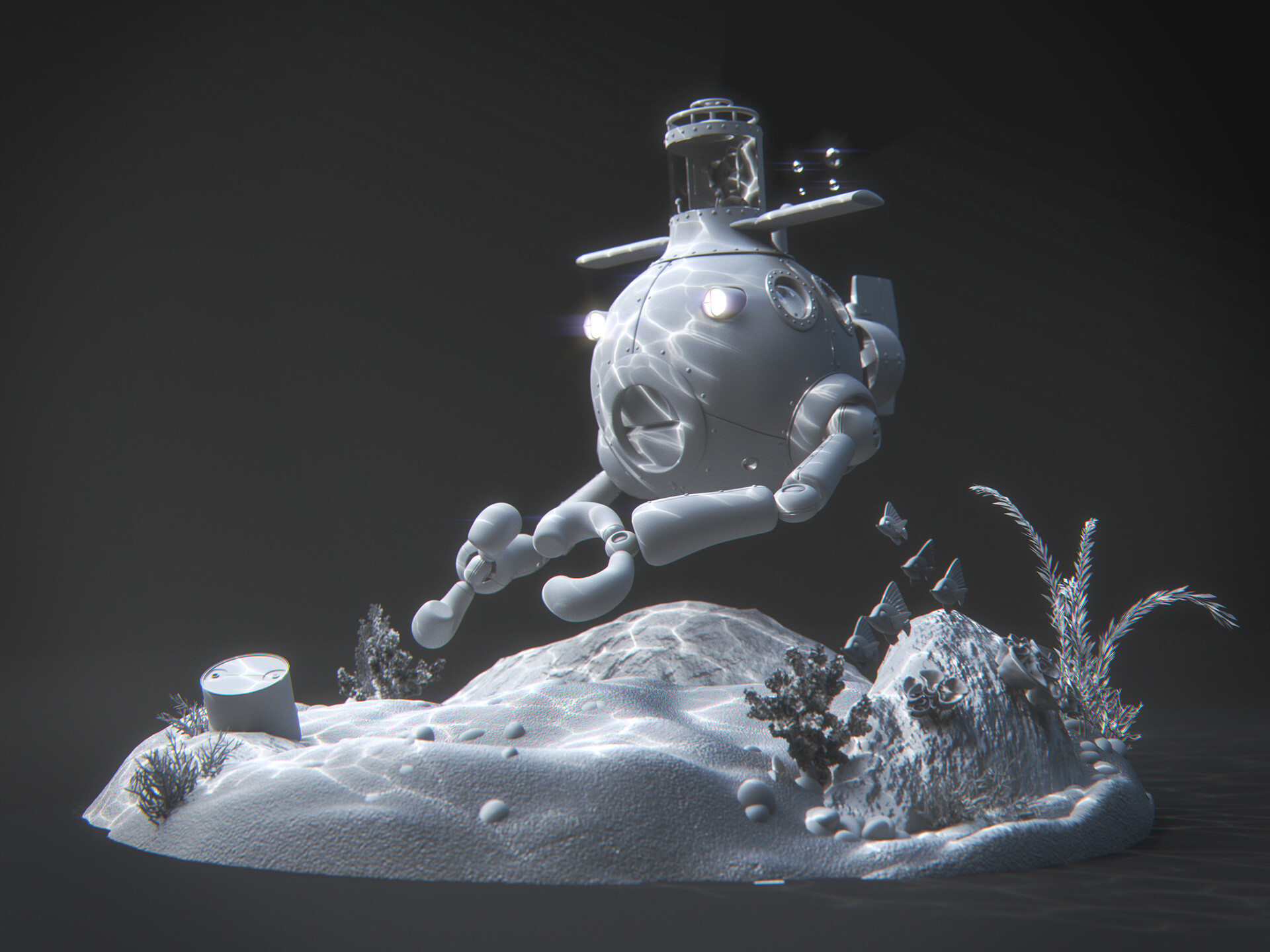 ArtStation - Stylized Submarine Mech- Jake Parker concept