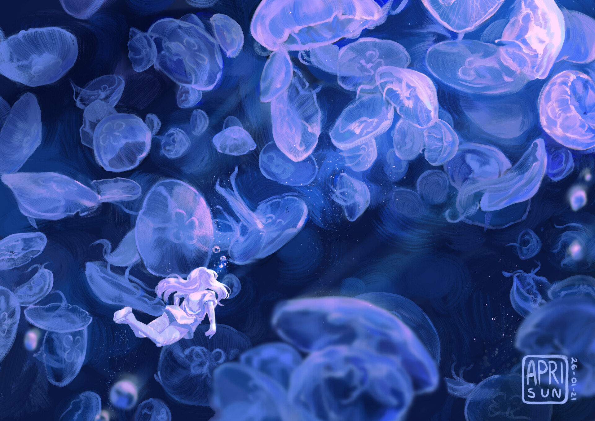 ArtStation - Swimming with jellyfish