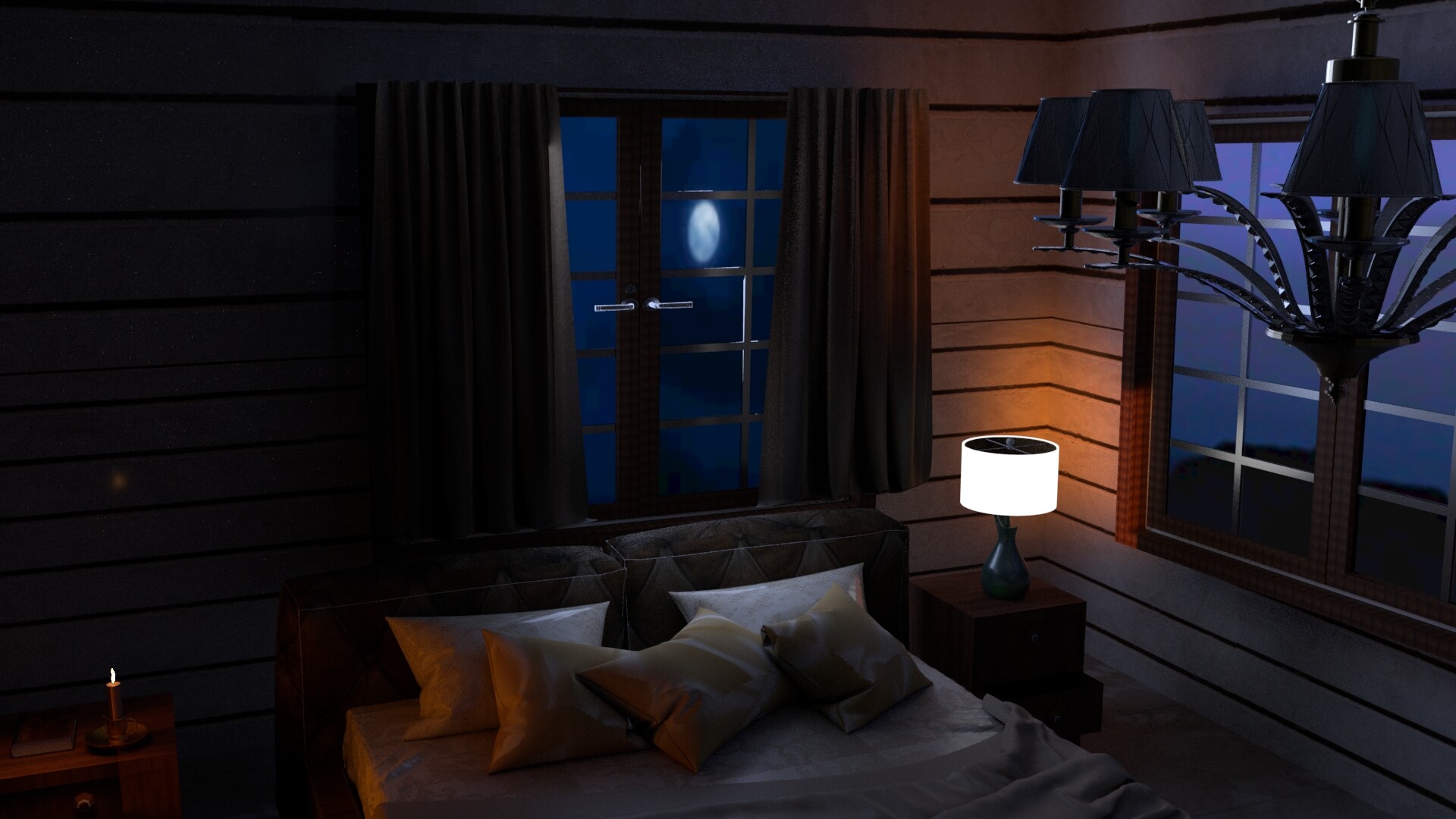 ArtStation - Night lighting in a bed room (WIP)