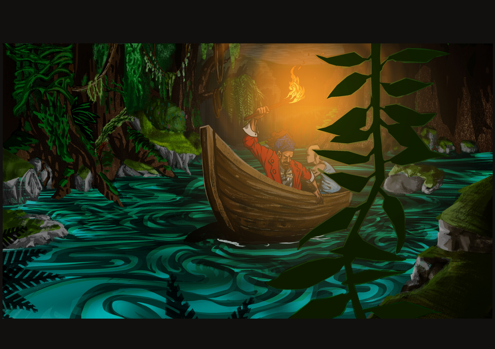 ArtStation - Pirates on a Jungle River at Night
