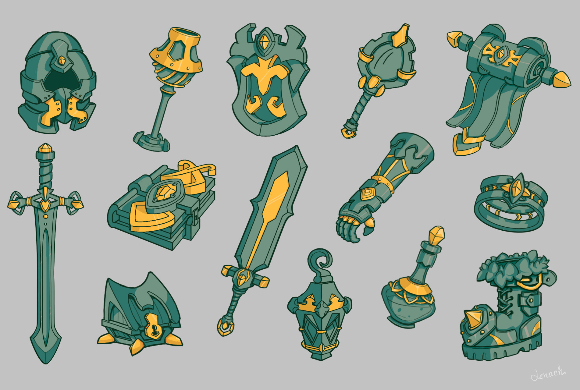 Elena Cherniavskaia - Sketching viking game props set, concept art