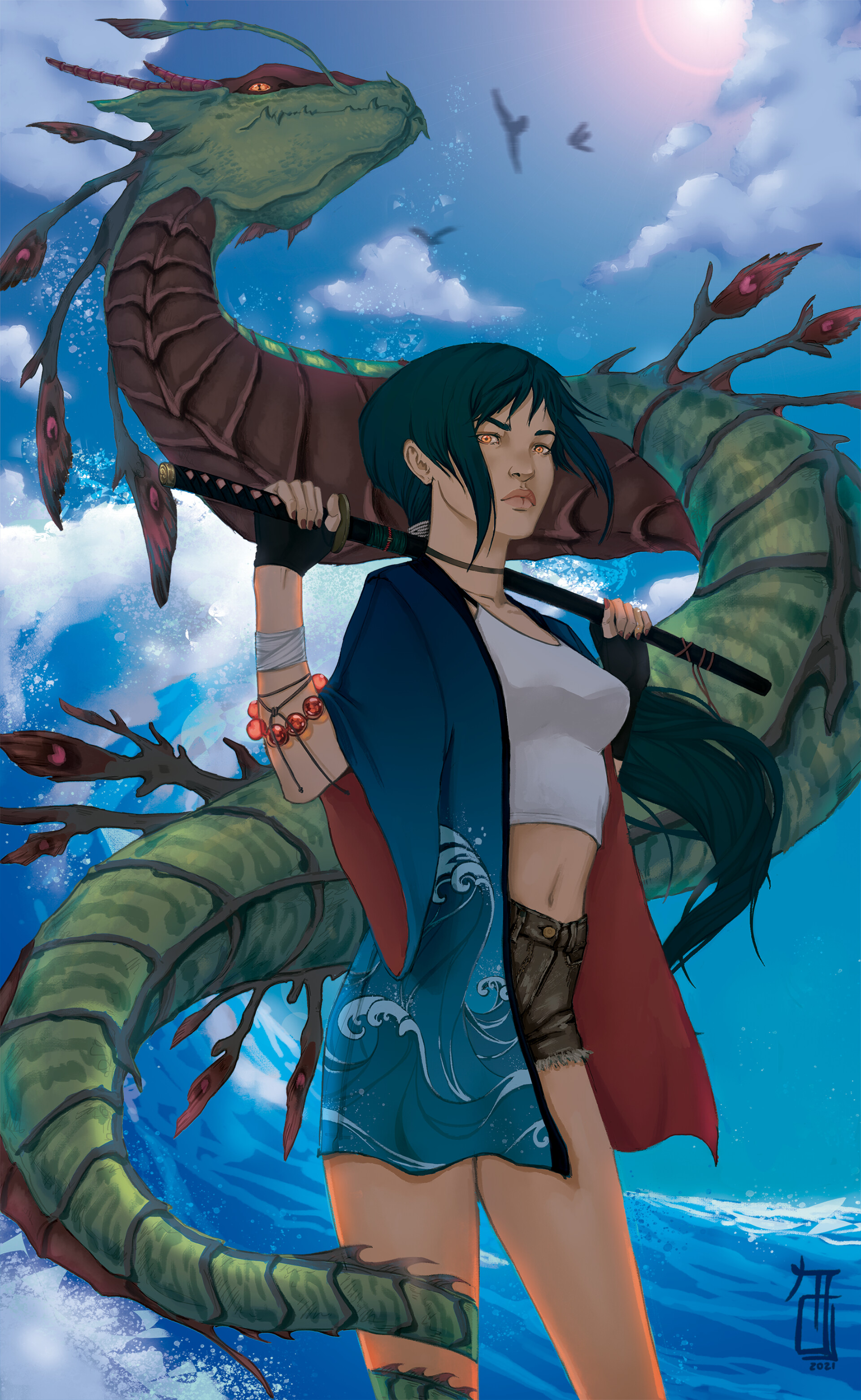 ArtStation - Susanoo, japanese god of storm and sea - Female version