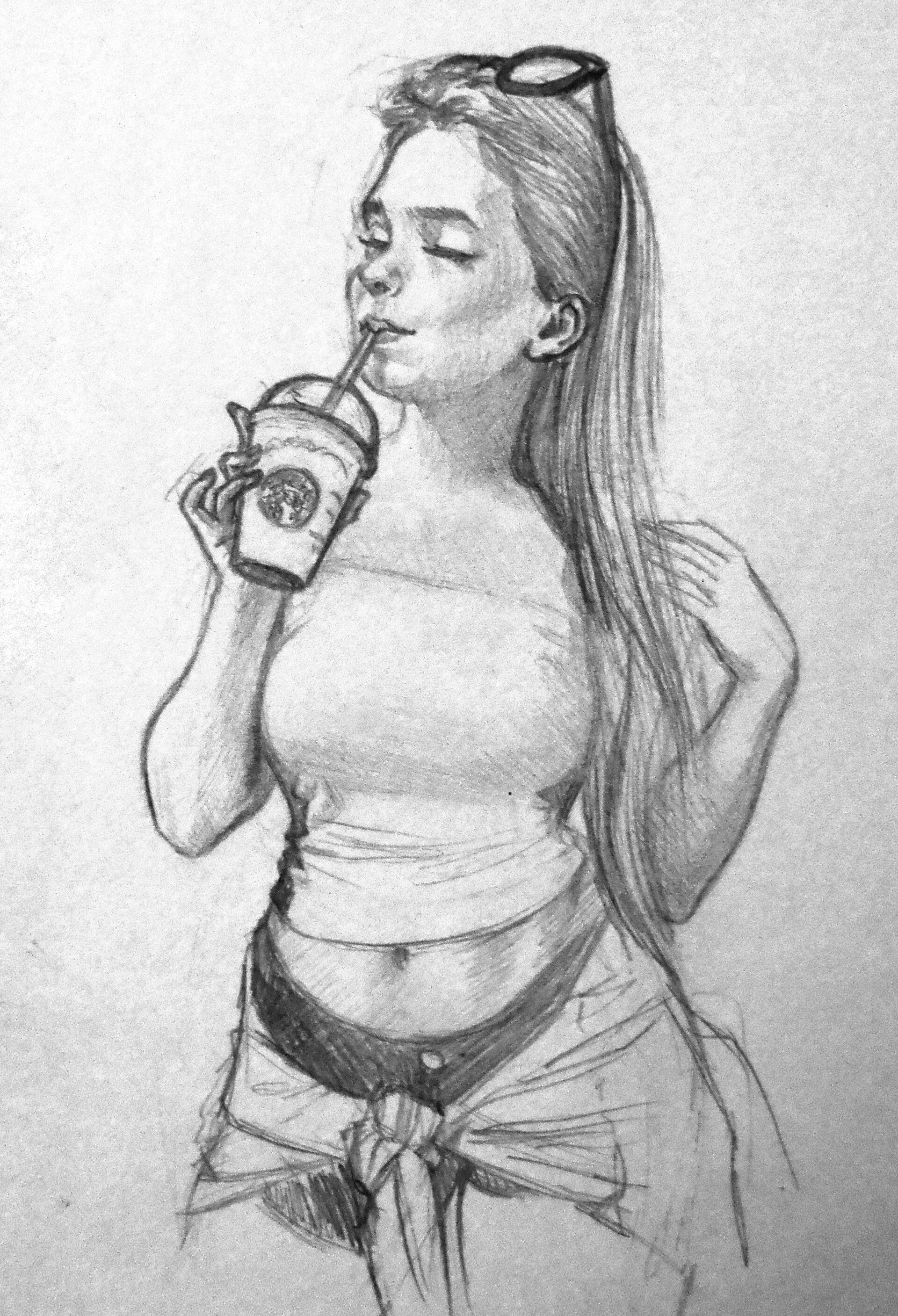 how to draw a girl drinking starbucks