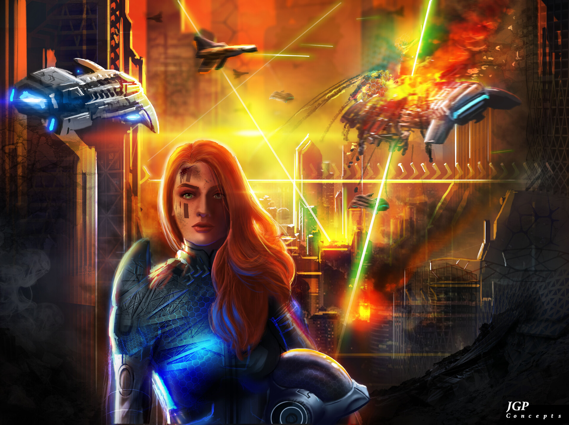 ArtStation - Sci-fi City battle scene (original vs remastered)