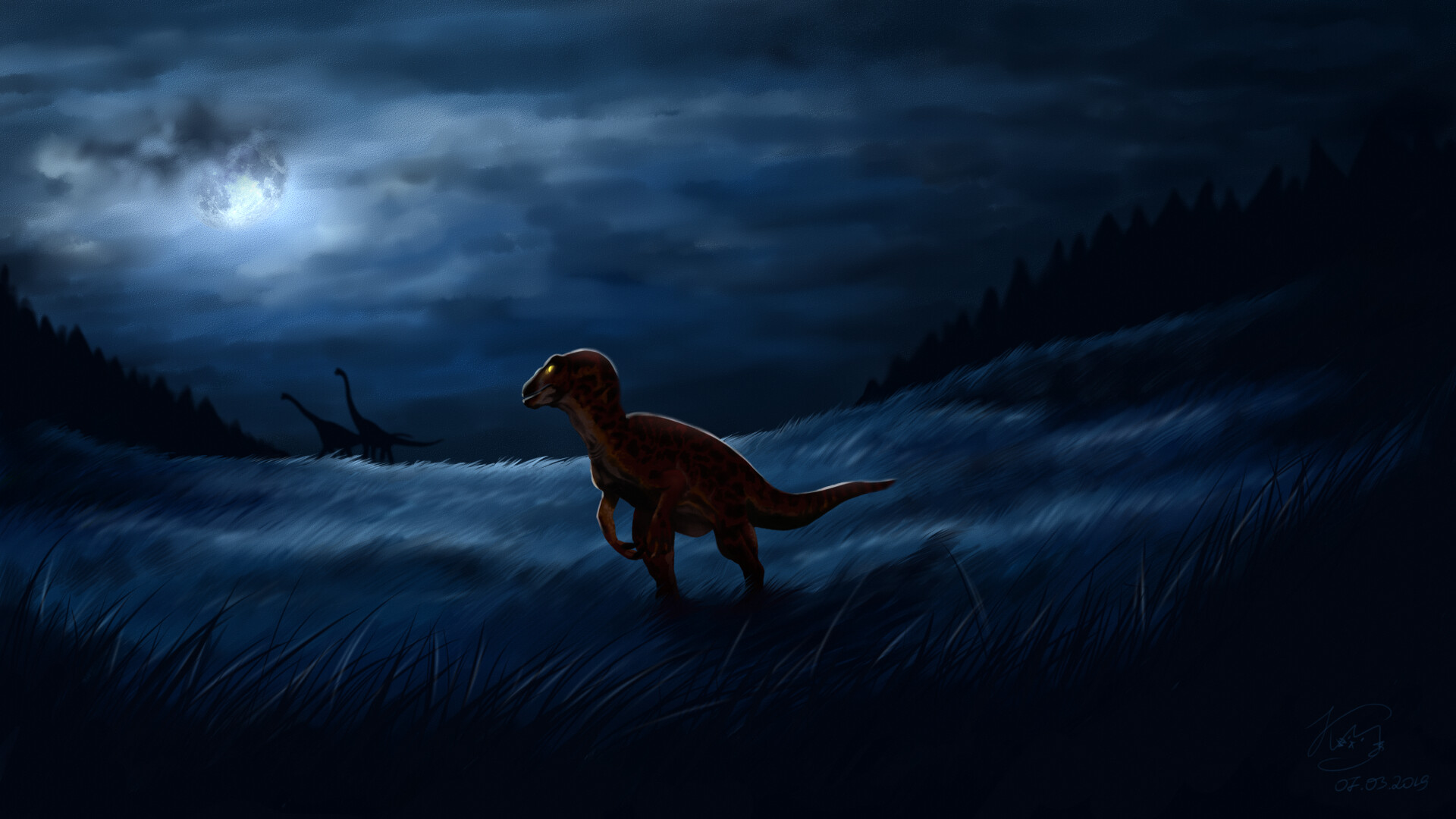 ArtStation - Utahraptor in night