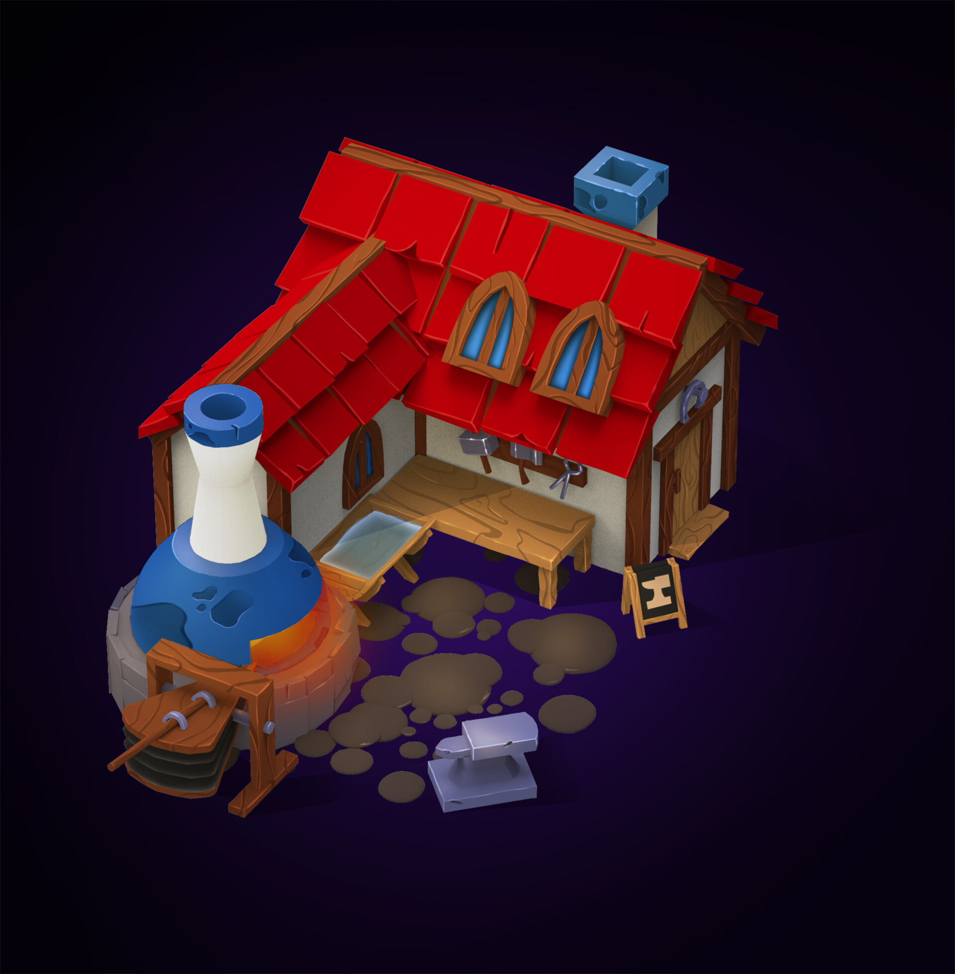 ArtStation - blacksmith shop isometric