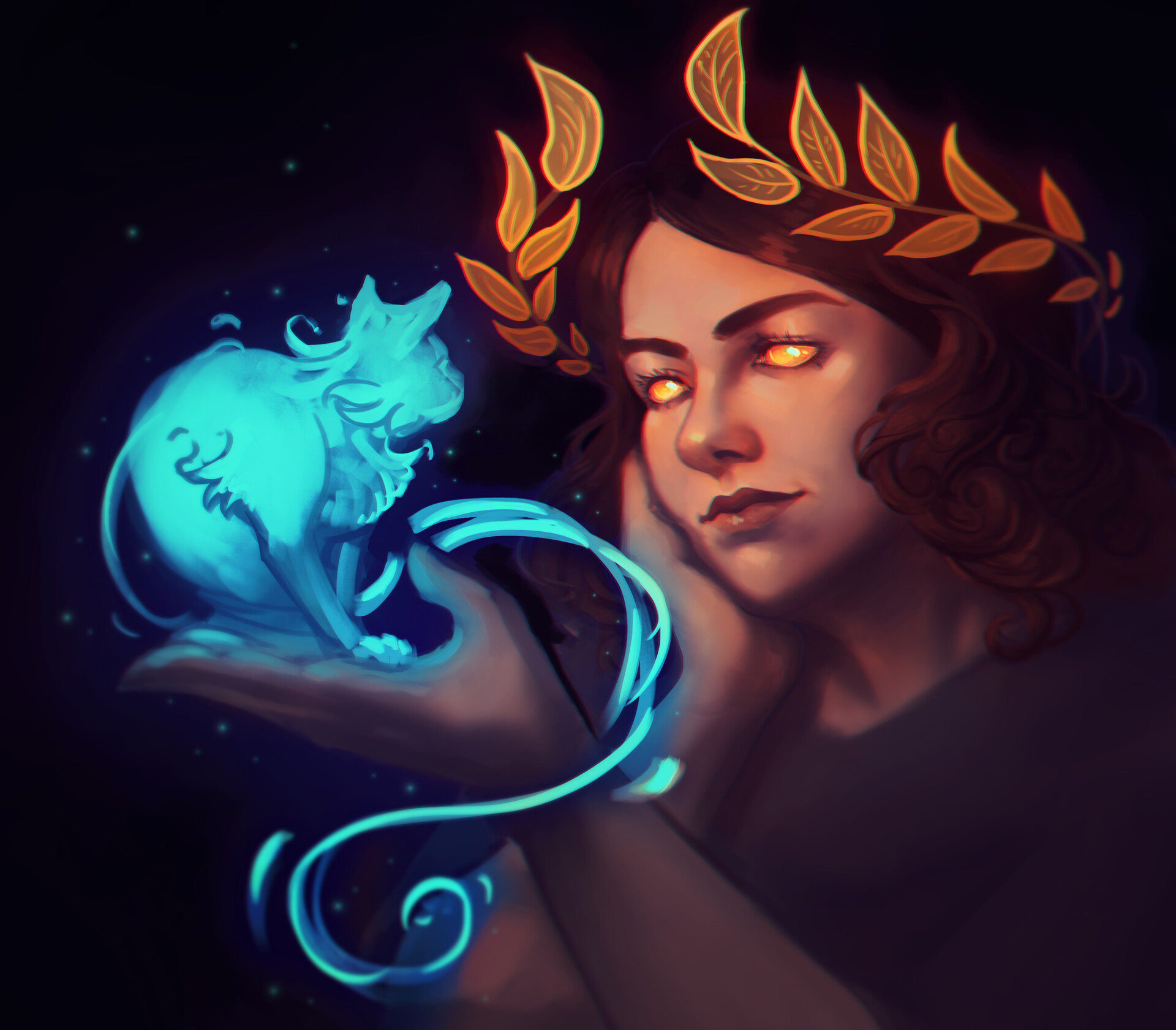 ArtStation - Woman and ghost cat