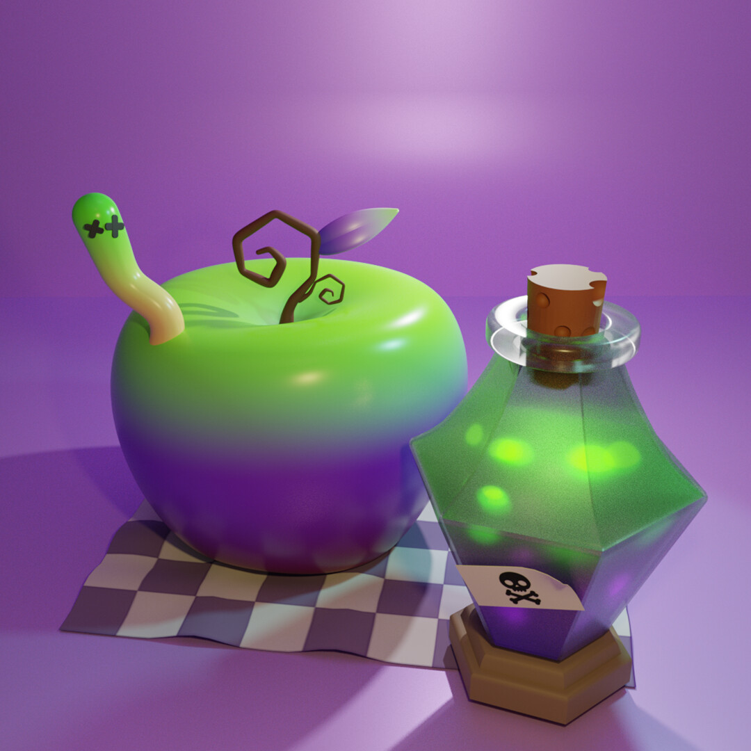 ArtStation - Stylized Poison Apple and Worm