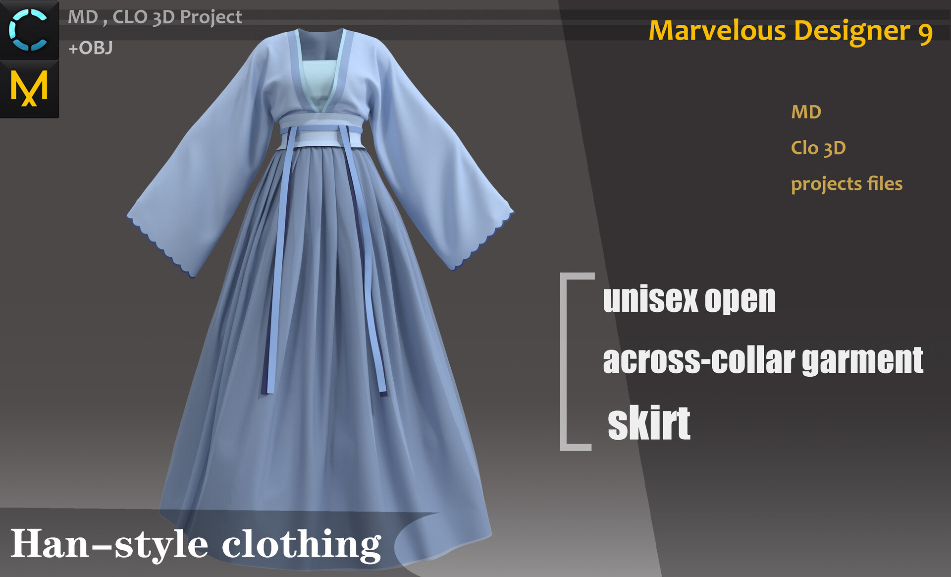 ArtStation - Chinese-Style Dress Clo3d, Marvelous designer project ...