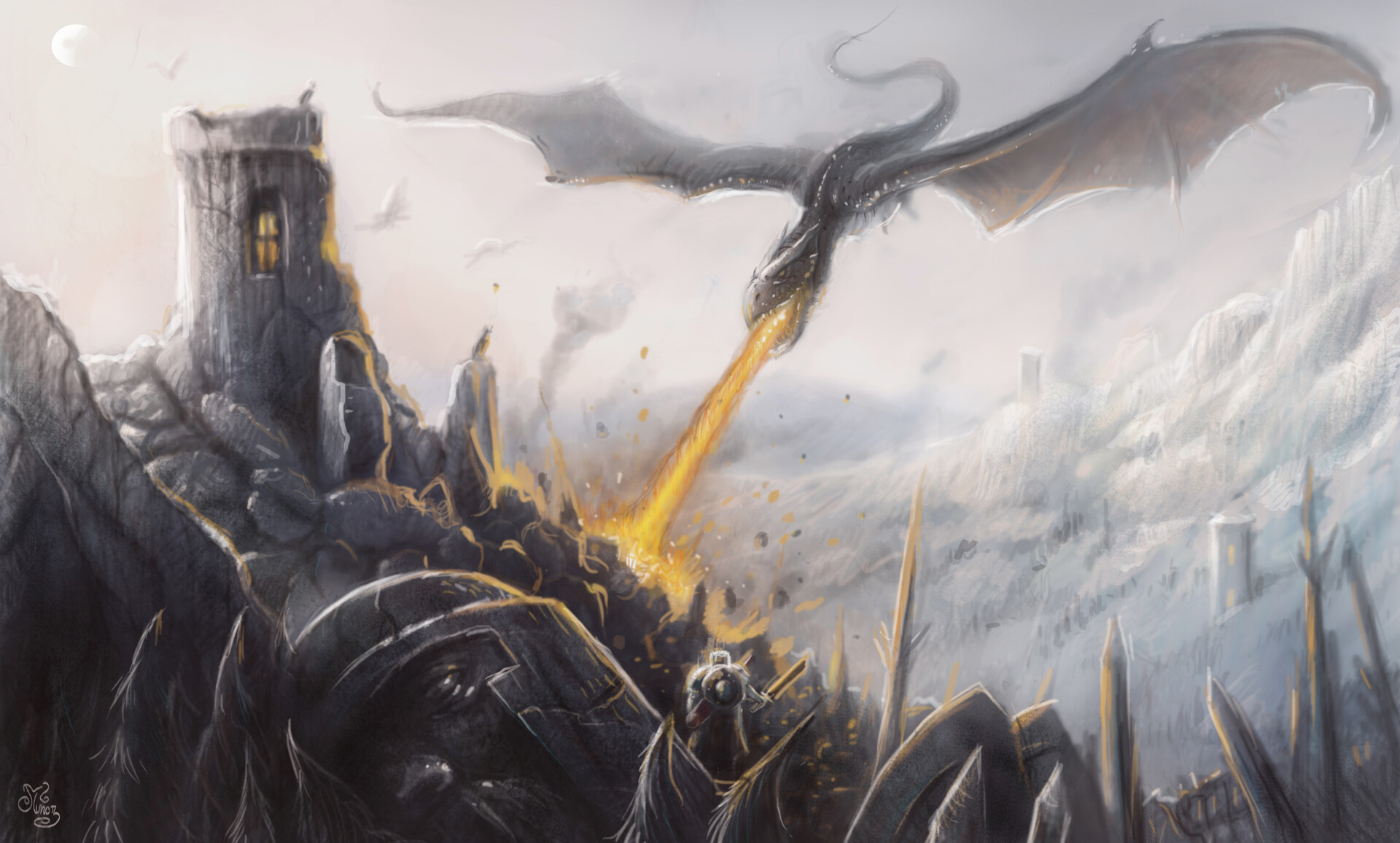 how to draw a dragon and castle