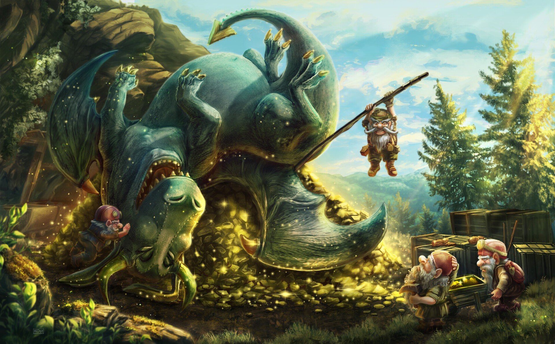 ArtStation - Pesky dragon and dwarfs