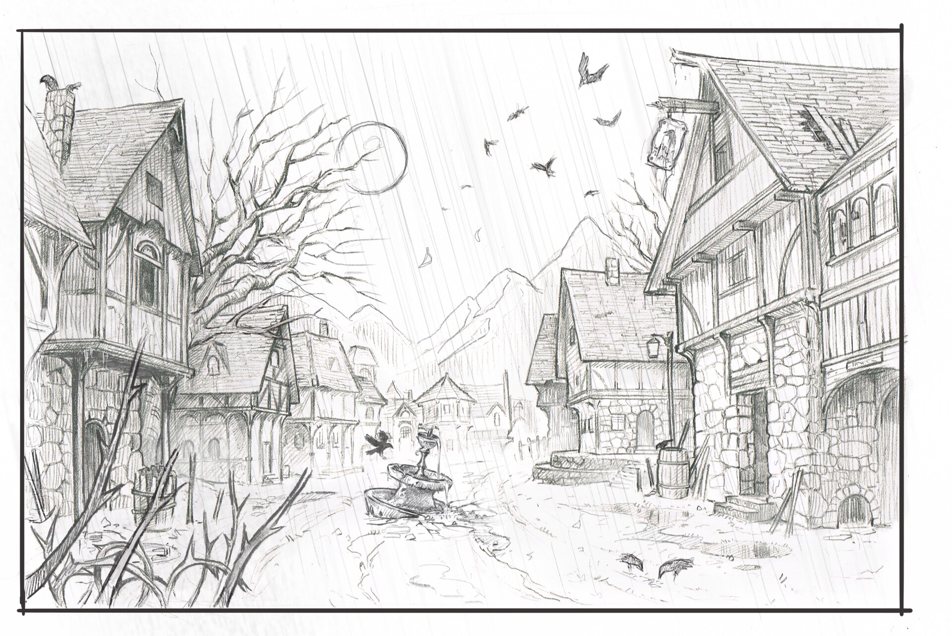 ArtStation - Environment pencil study for a location