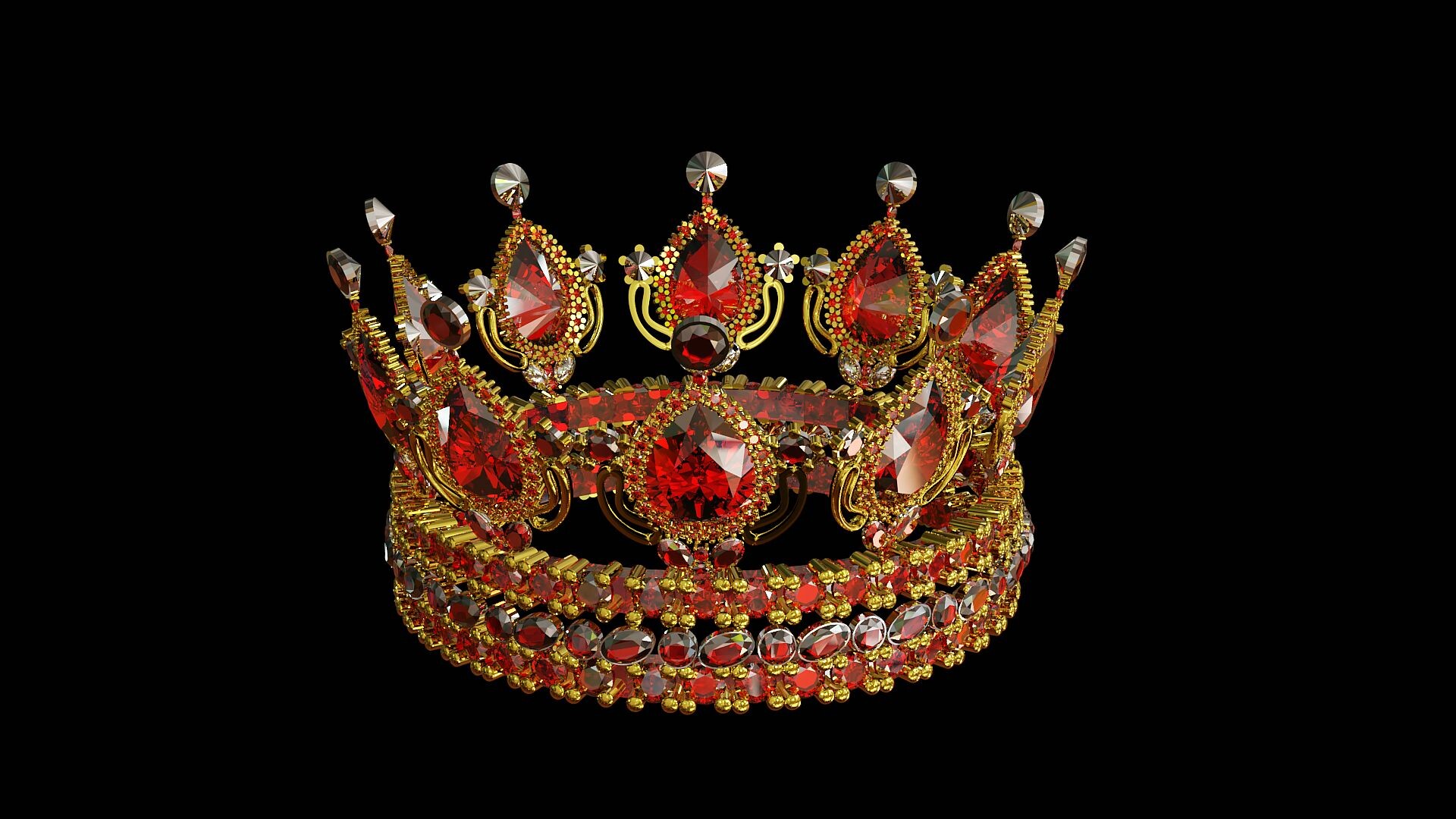 ArtStation - Crown, earrings and necklace with ruby and sapphire. 3D model