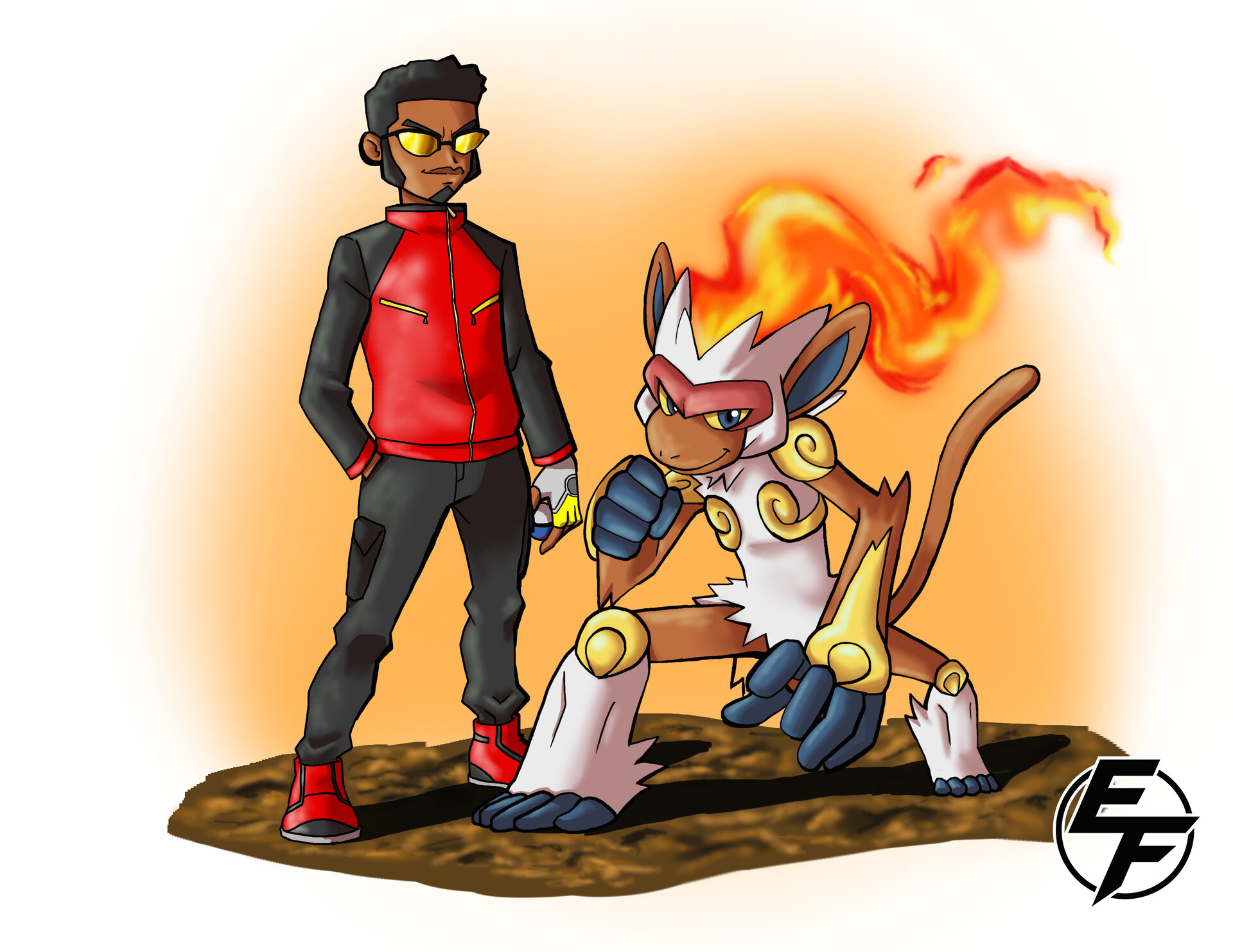 ArtStation - Trainer and Infernape Art Comission.