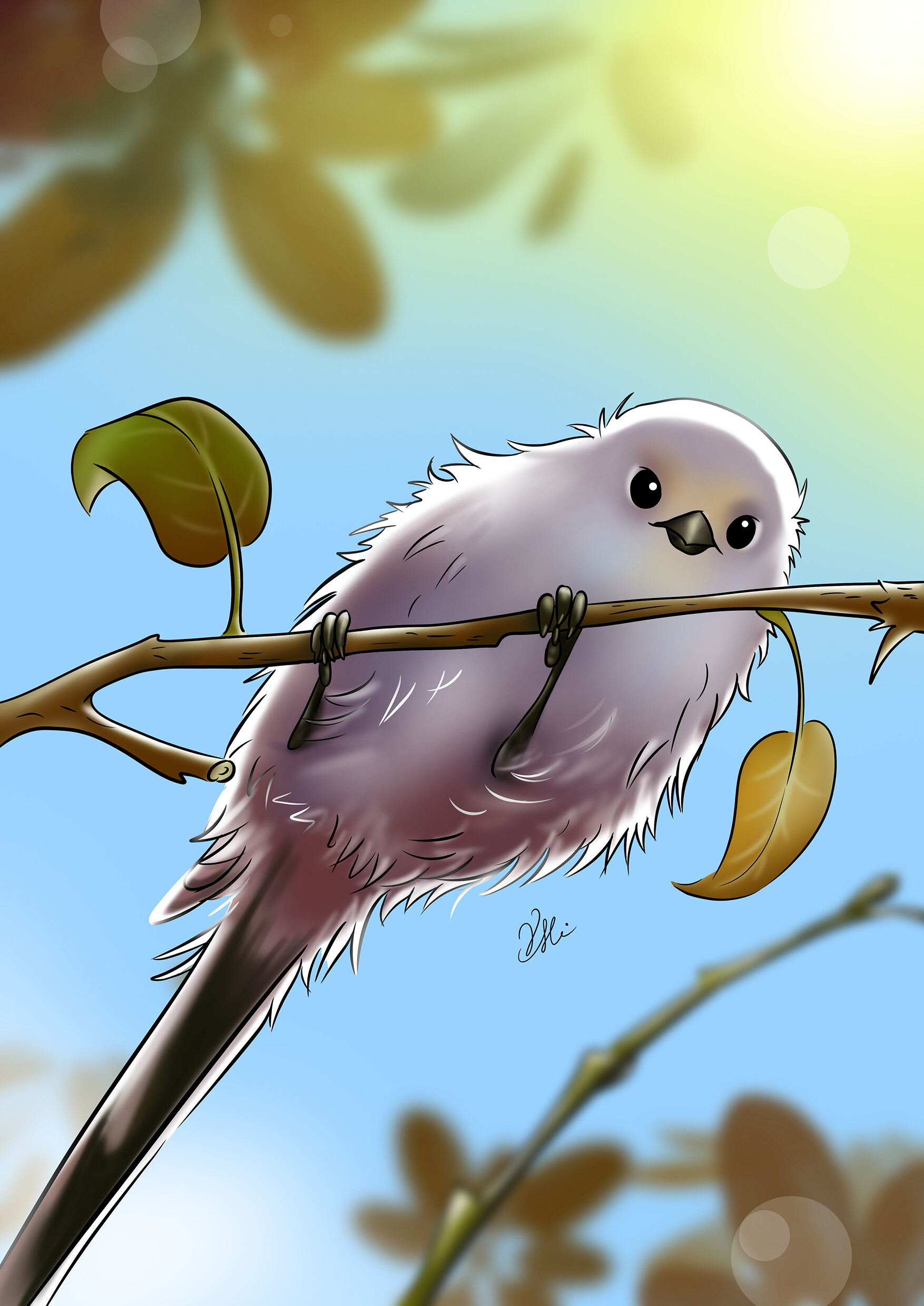 ArtStation - Long-tailed bushtit. Cute Japan bird.