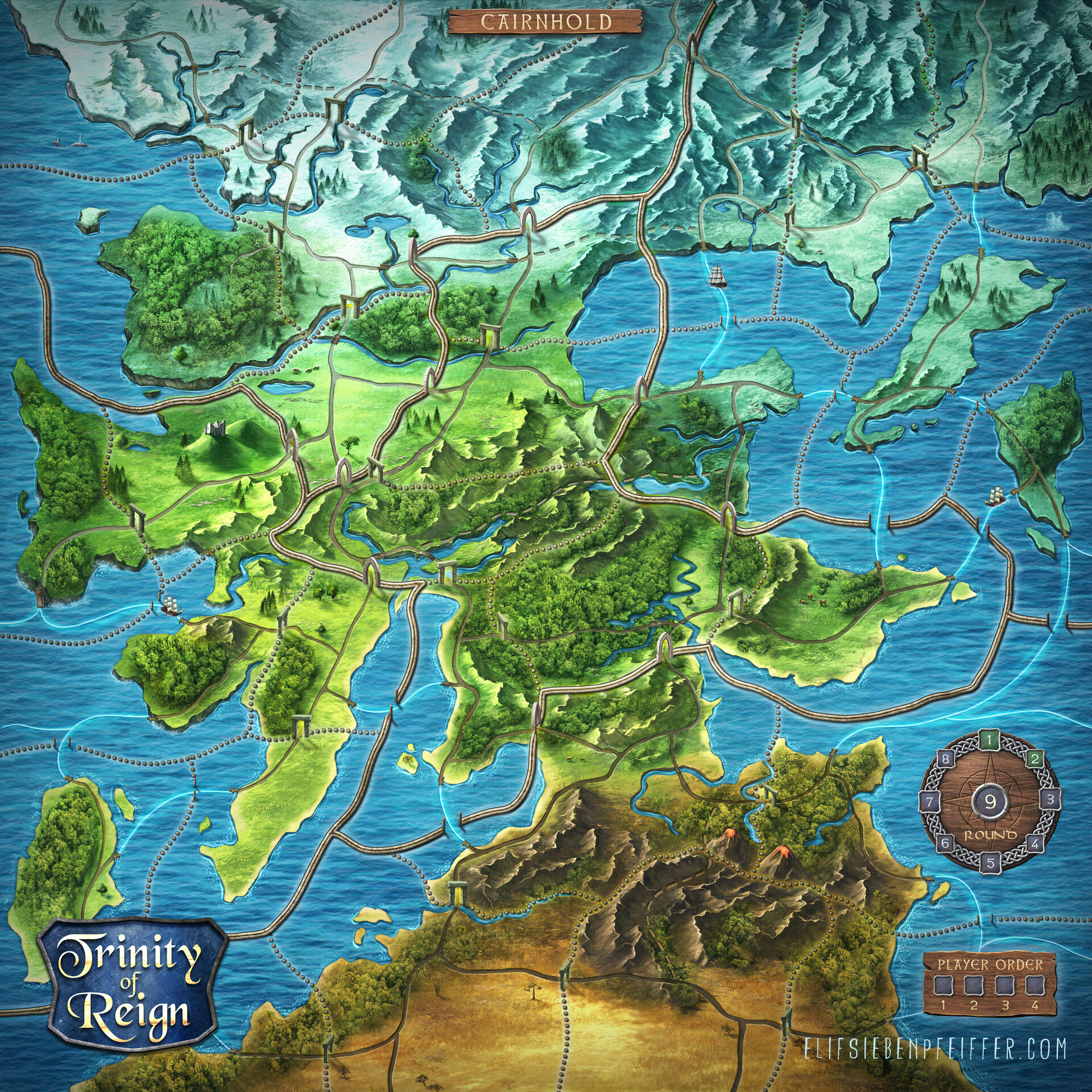 Elif Siebenpfeiffer - Illustrated Game Board / Map "Trinity of Reign"