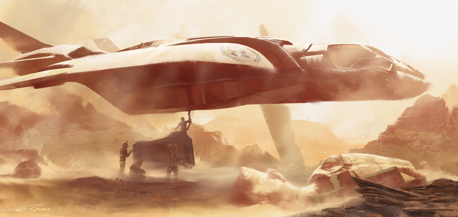 ArtStation - UN Dropship - Mars Exoruins: Tuesday December 20th, 2163 CE