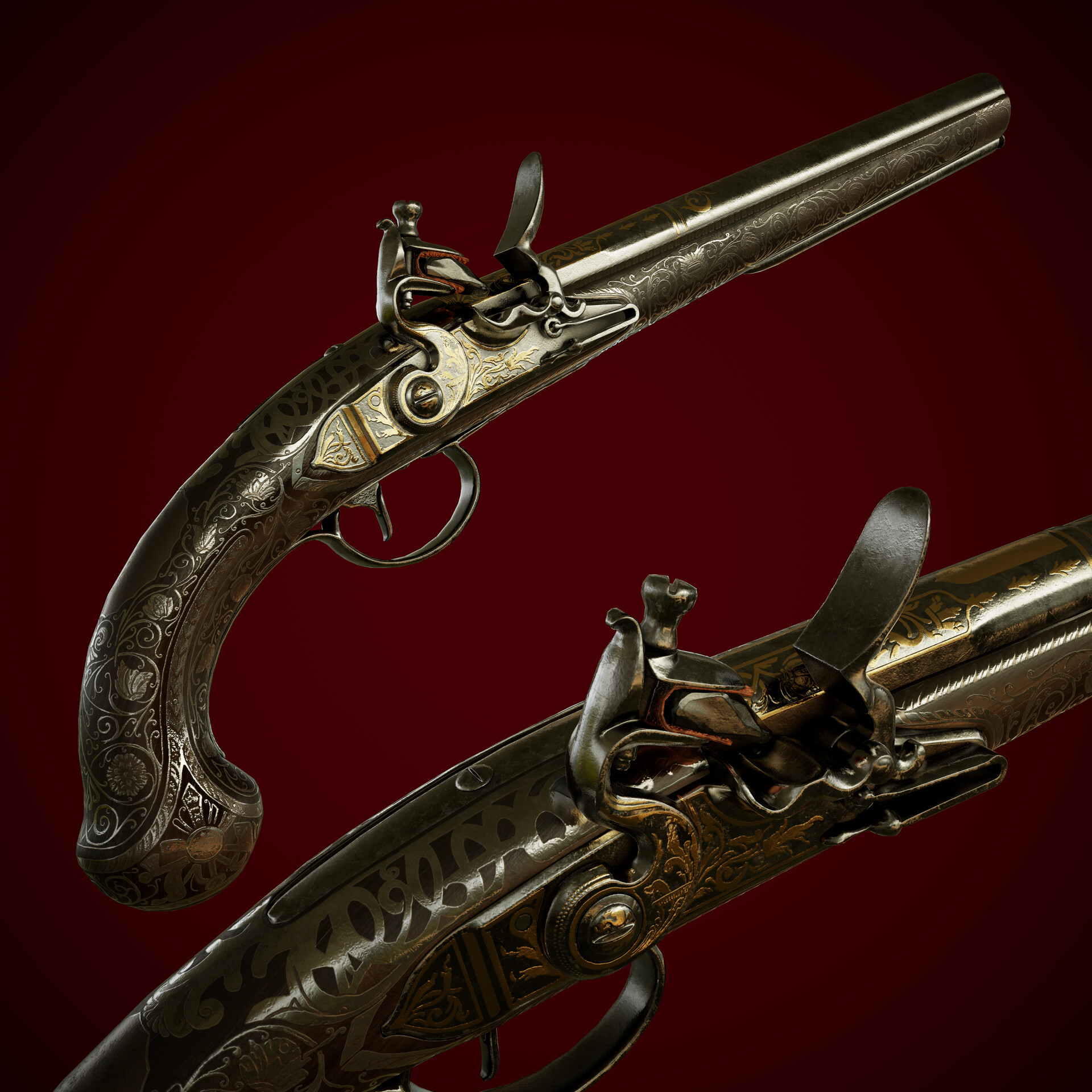 ArtStation - Wip flintlock pistol - game assets