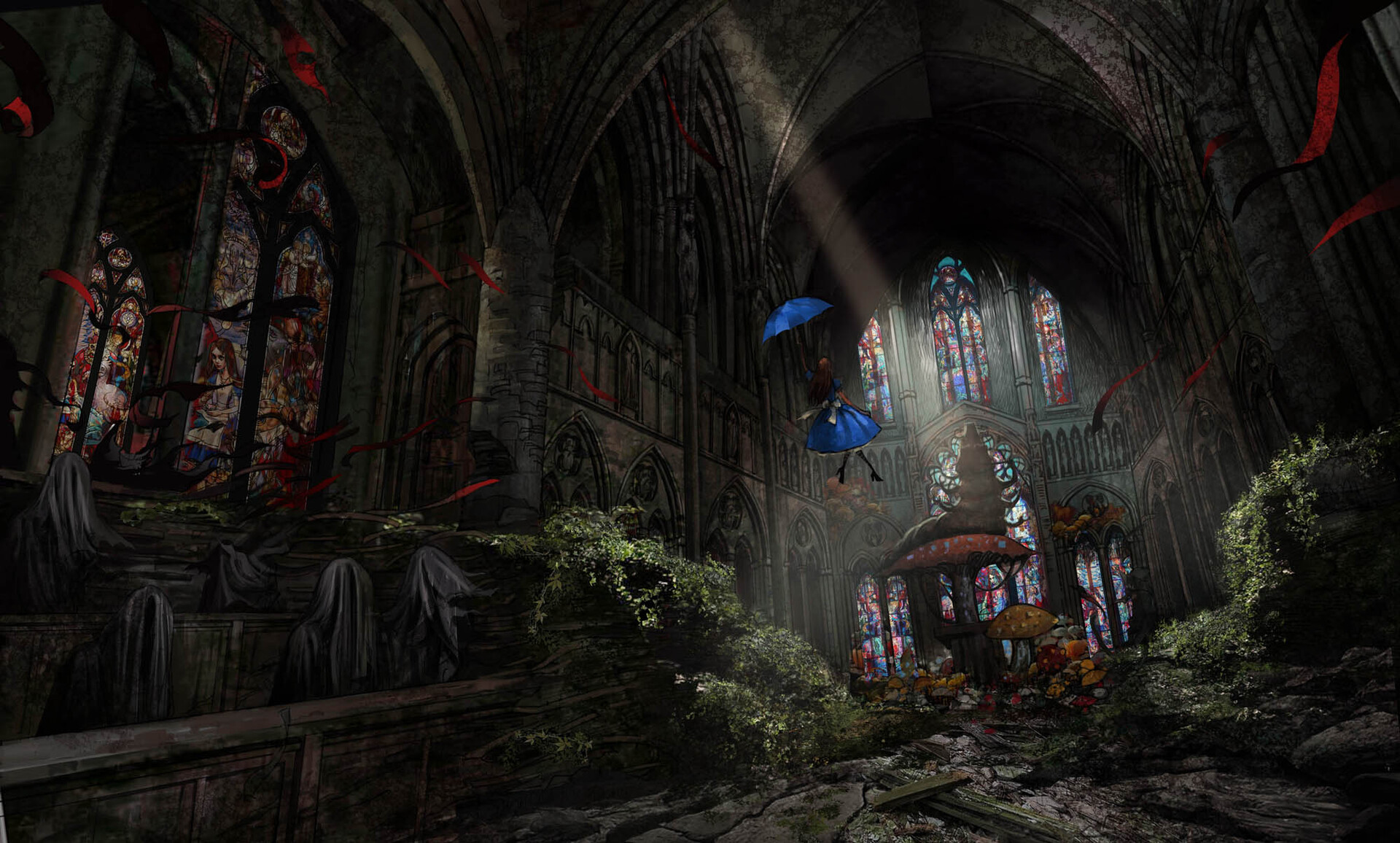 ArtStation - Alice flying/floating into the church