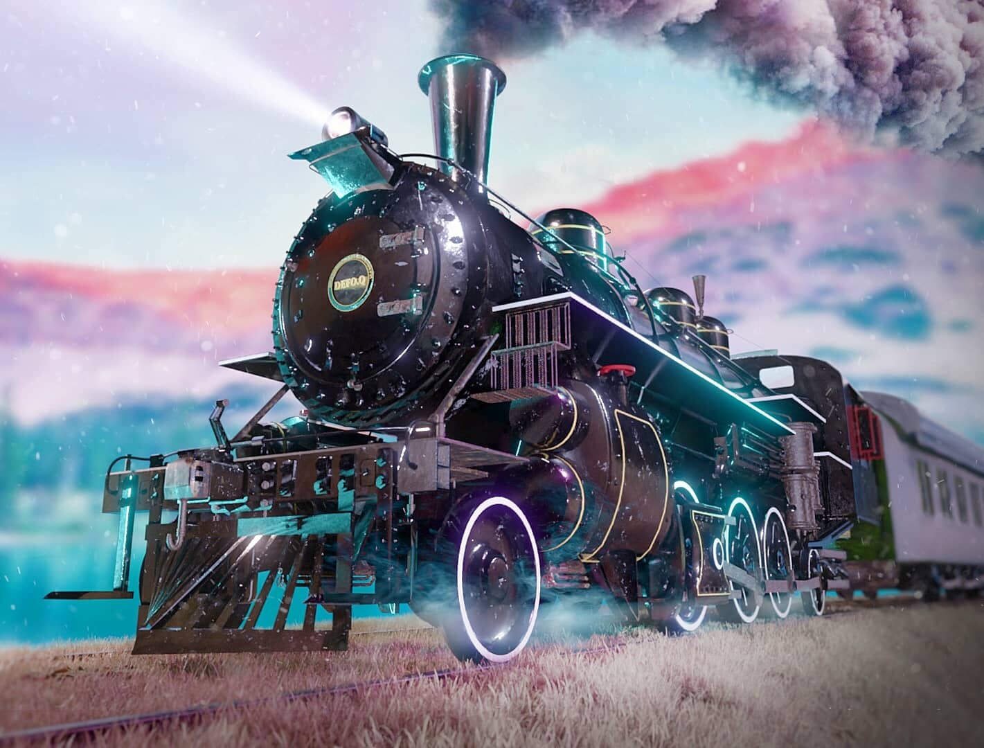 ArtStation - Oldtimer steam train passing through this colorful landscape!