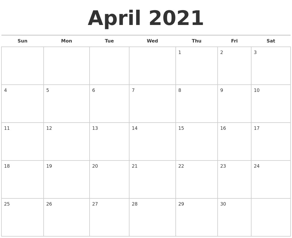 Mateo Pedersen - Blank April 2021 Calendar Printable