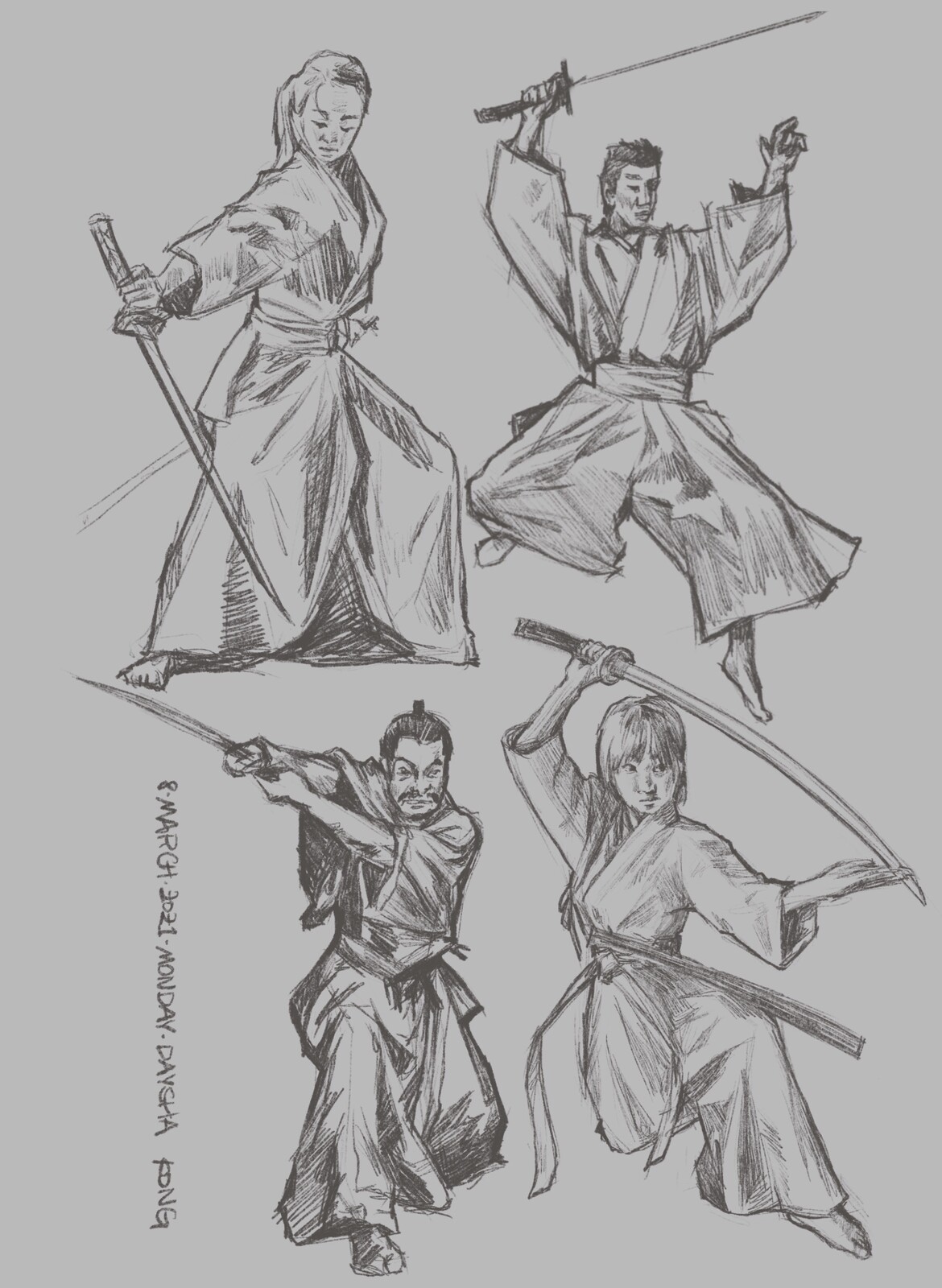 Daysha Kong - Samurai pose sketches