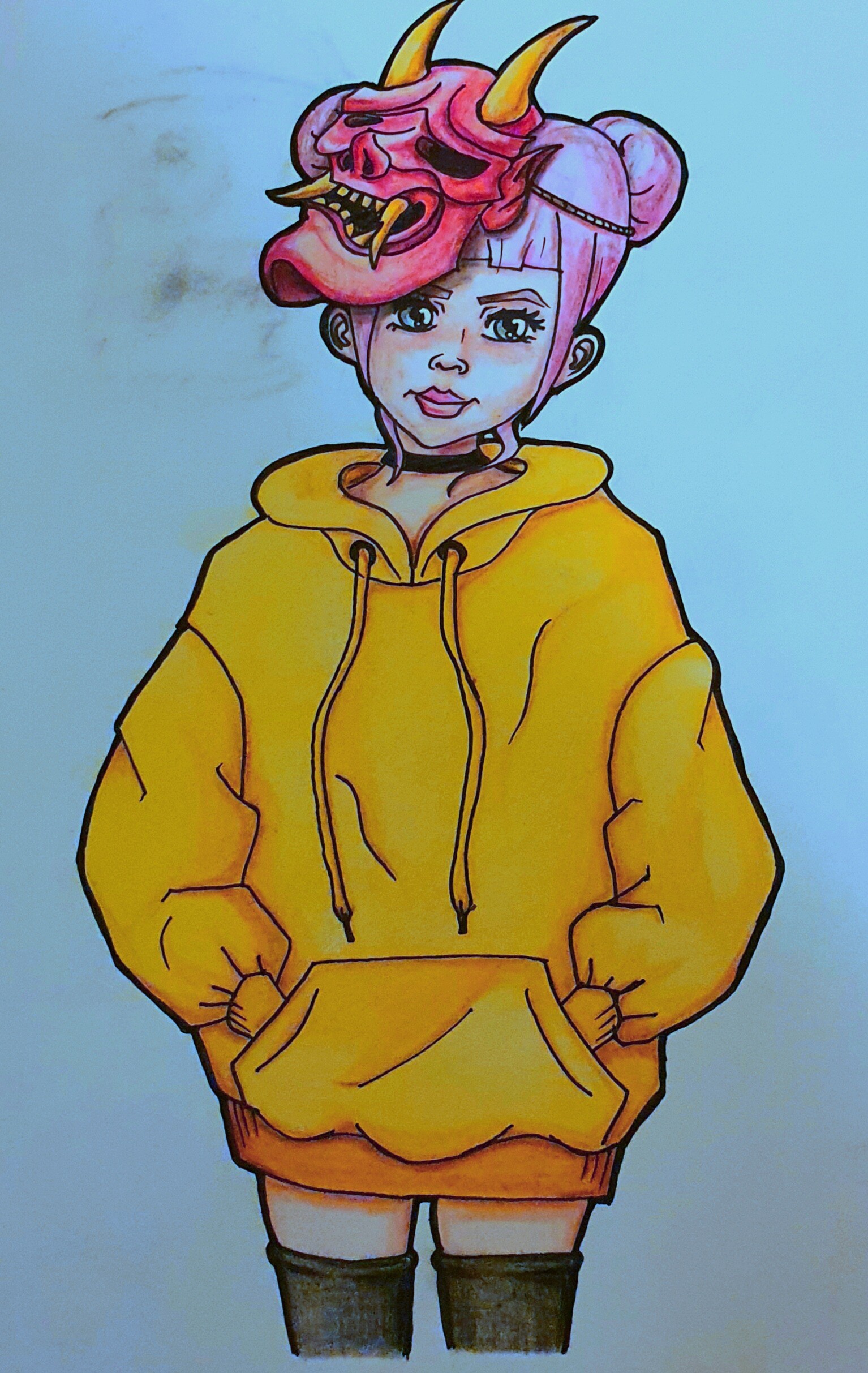 girl with oversized hoodie drawing