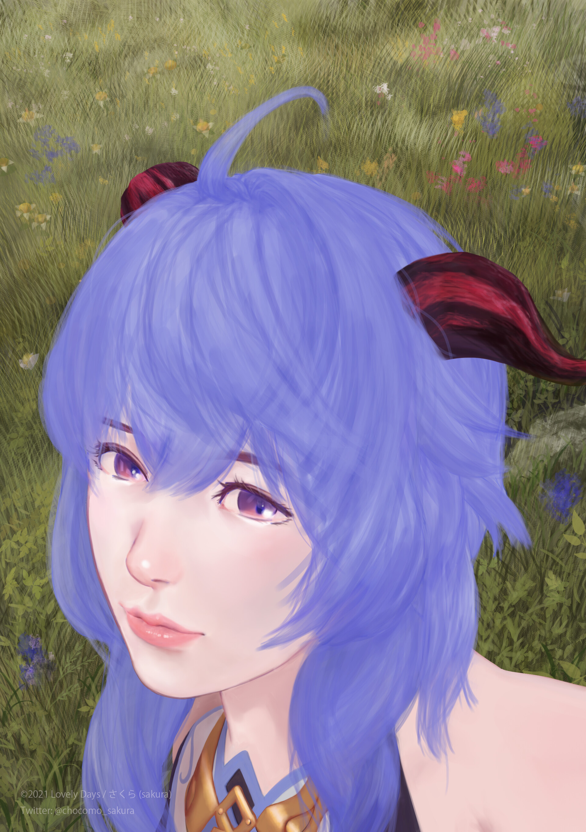 ArtStation - In the sweet flower garden, with Ganyu.