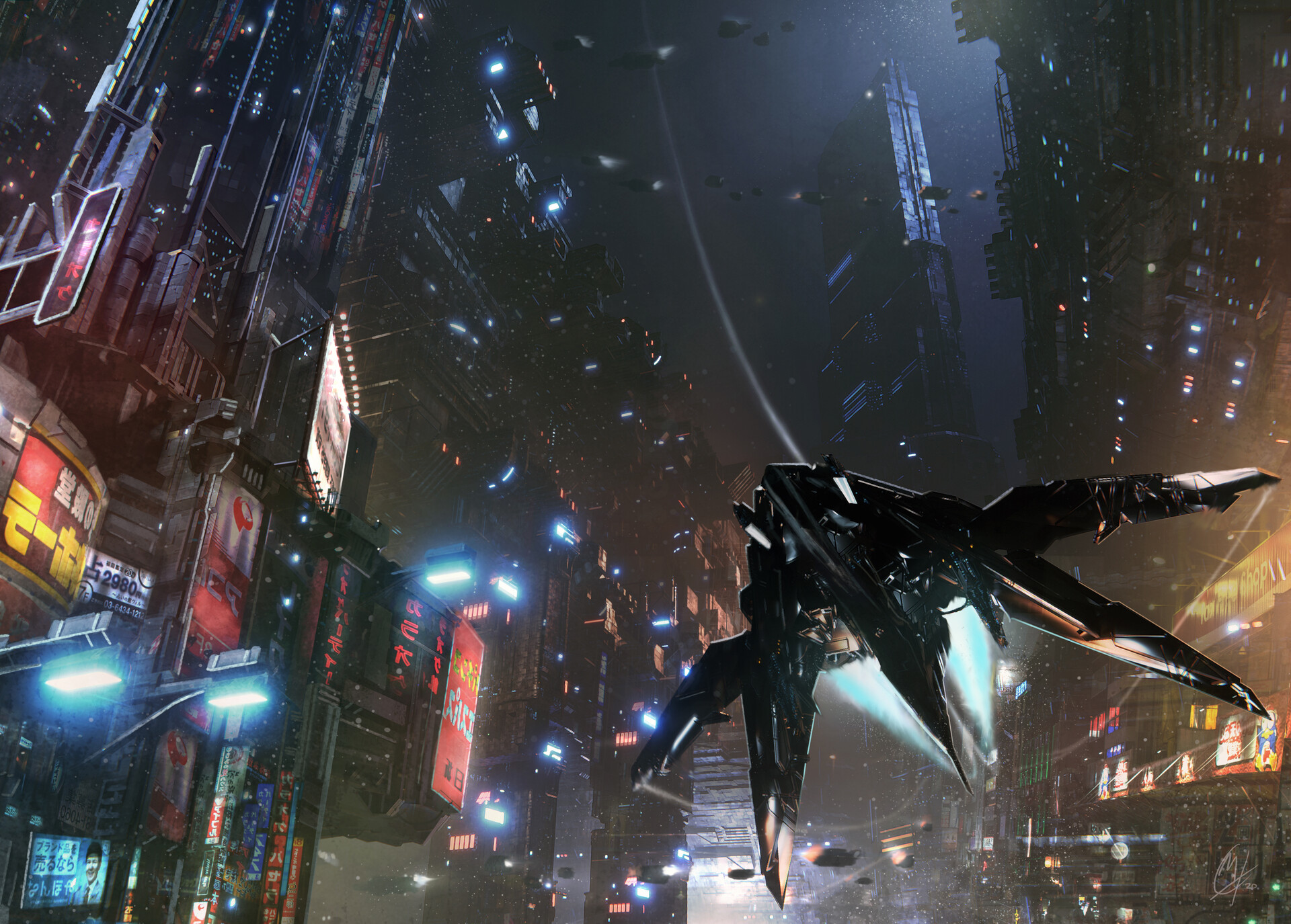 ArtStation - cyberpunk city with ship fly-by (great title) :P