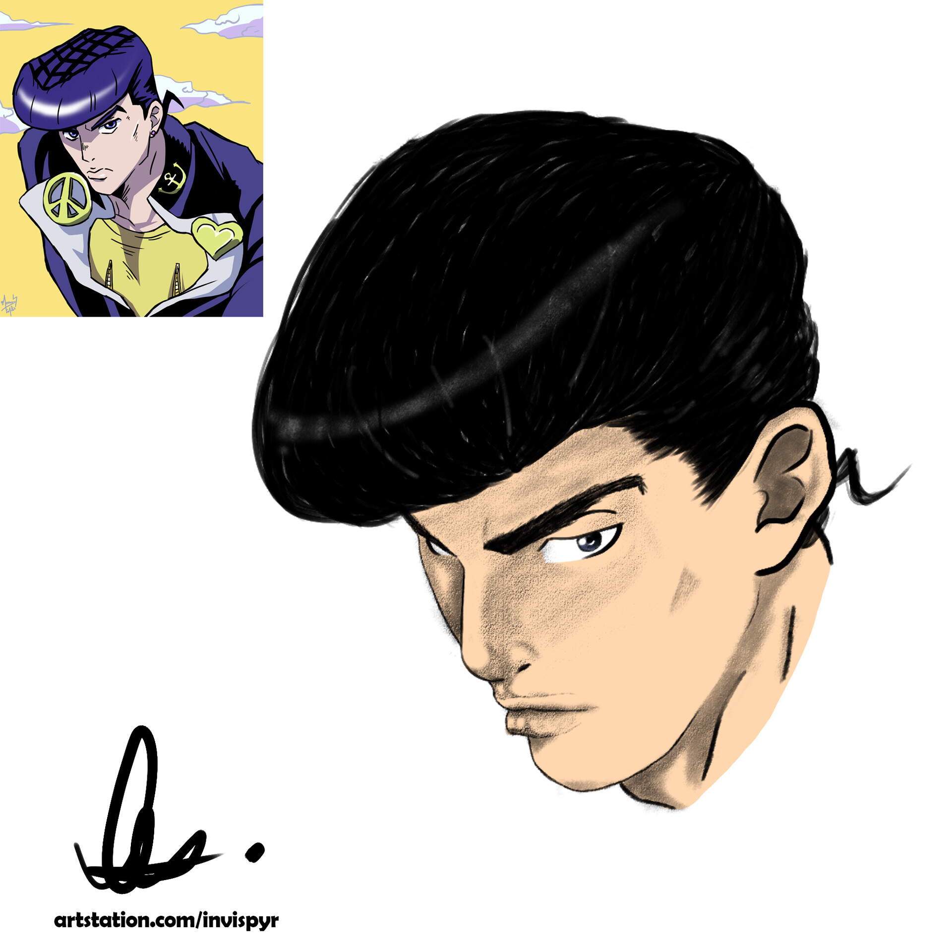 how to draw josukes hair