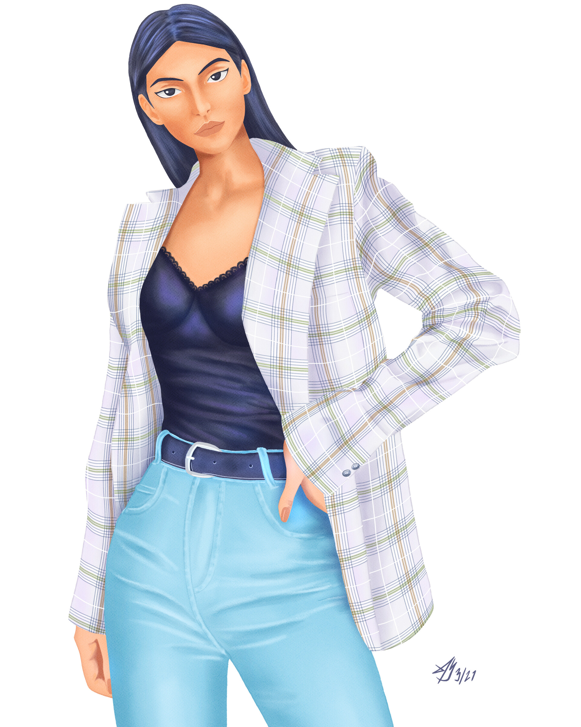 ArtStation - Woman in Plaid Fabric