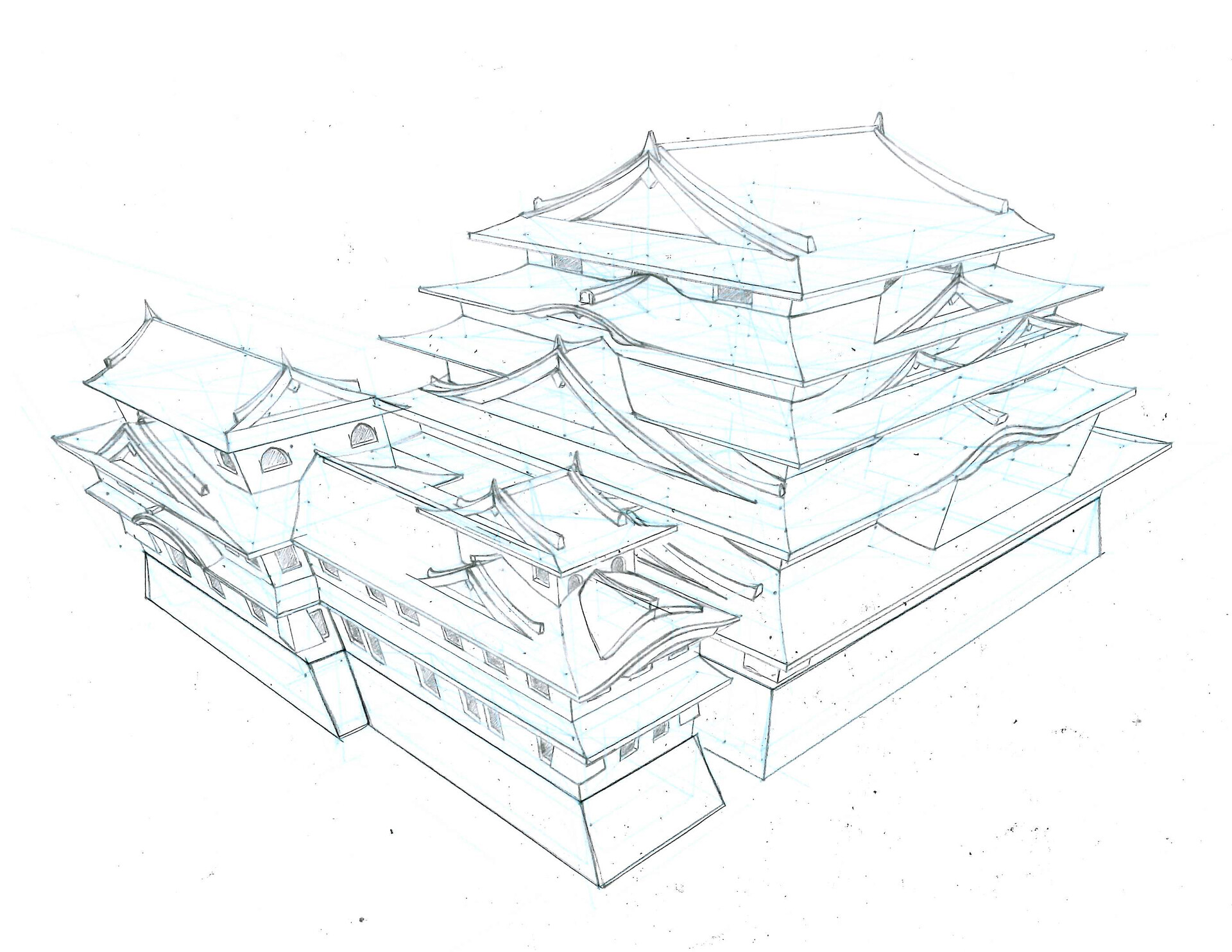 Guilherme Sadao Ymanaka - Himeji Castle Perspective Drawing Study with ...
