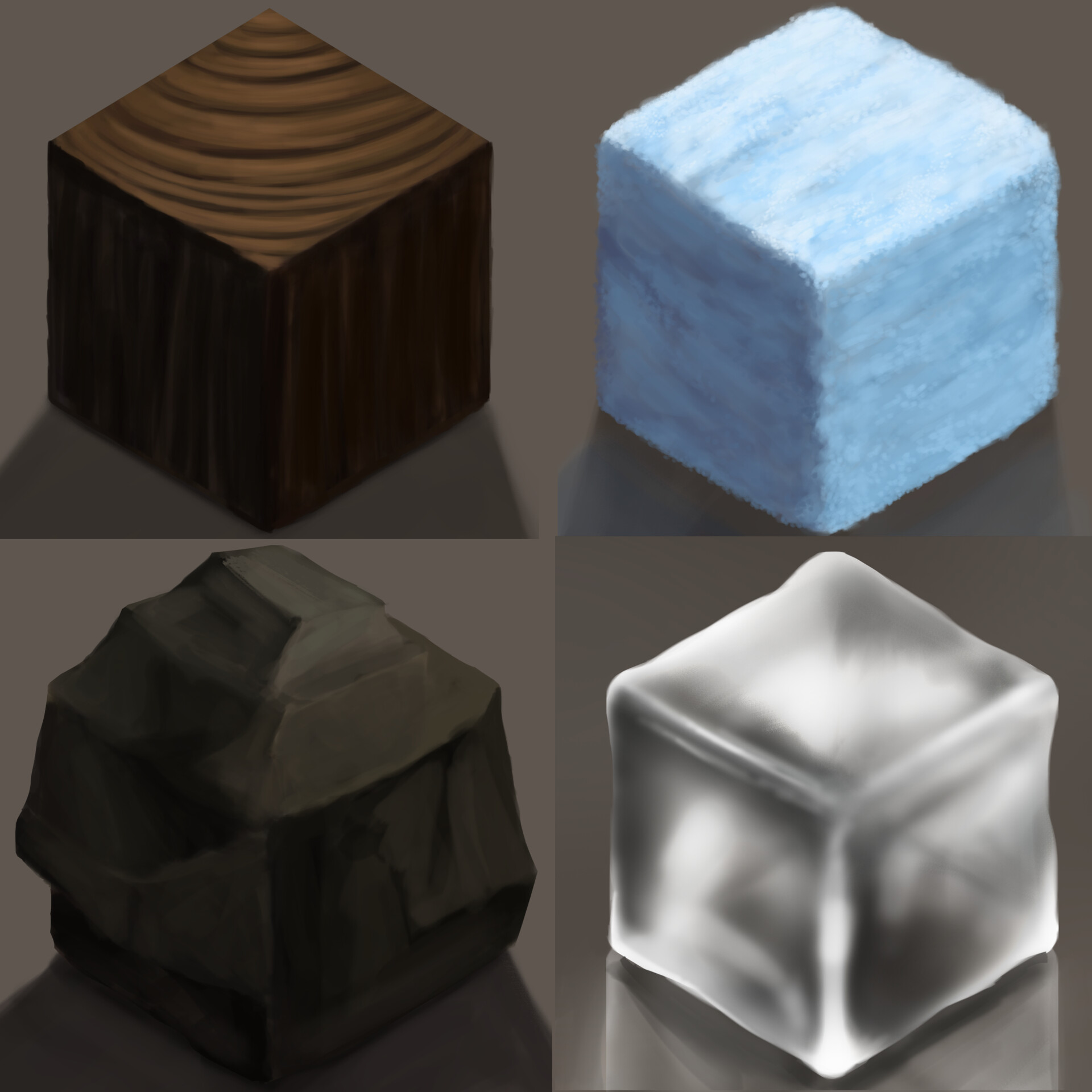 ArtStation - Texture cube challenge - wood, snow, rock, ice
