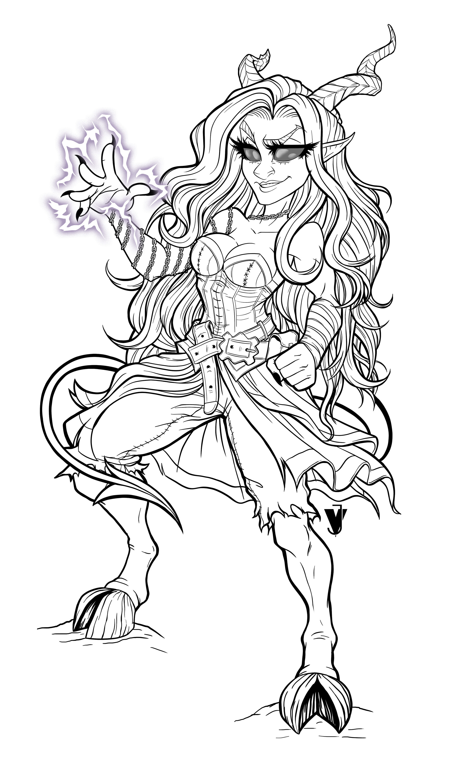 ArtStation - Commission D&D Character - Line Art - Malicia - Tiefiling ...