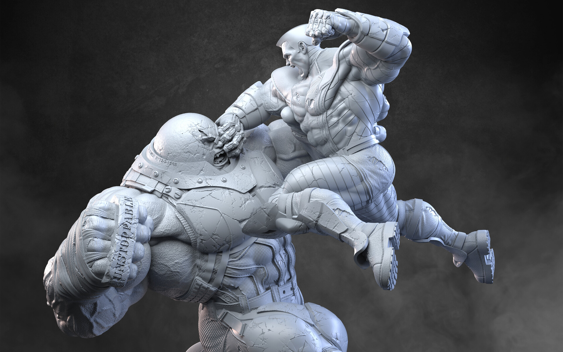 jorge villar - Juggernaut vs colossus - fan art (gray renders)