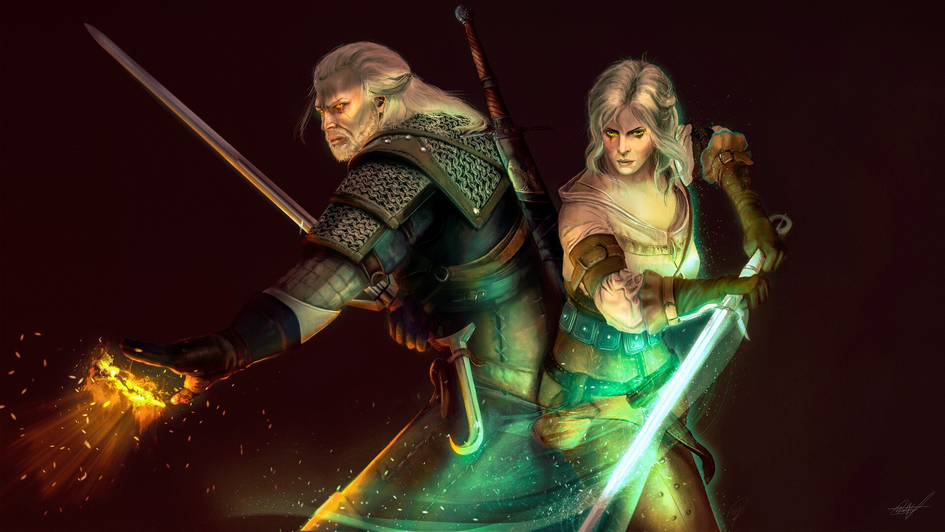 ArtStation - Geralt of Rivia and Ciri