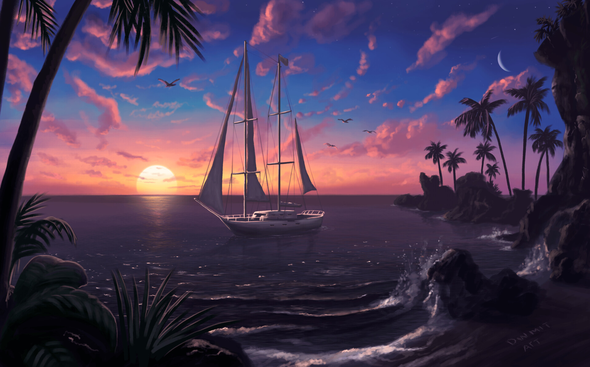 ArtStation - Sunset in ocean