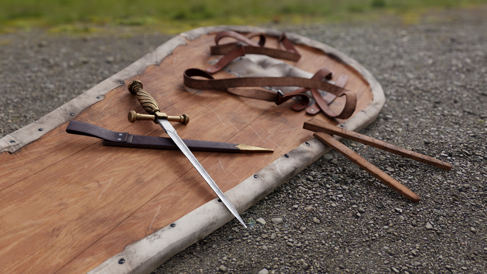 ArtStation - Medieval Norse Shield With Dagger And Tally Stick