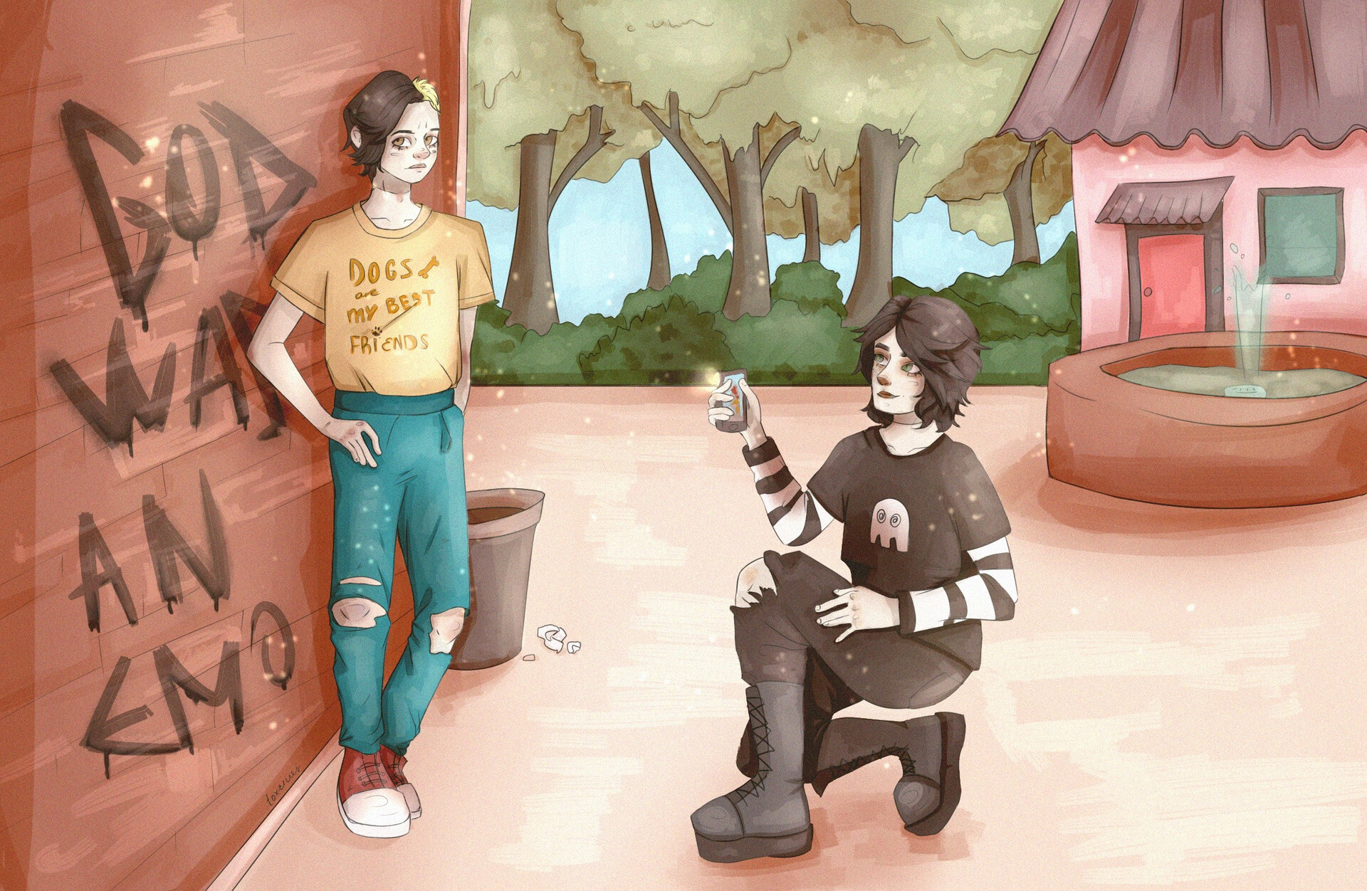 ArtStation - Gerard Way and Frank Iero in the park fanart