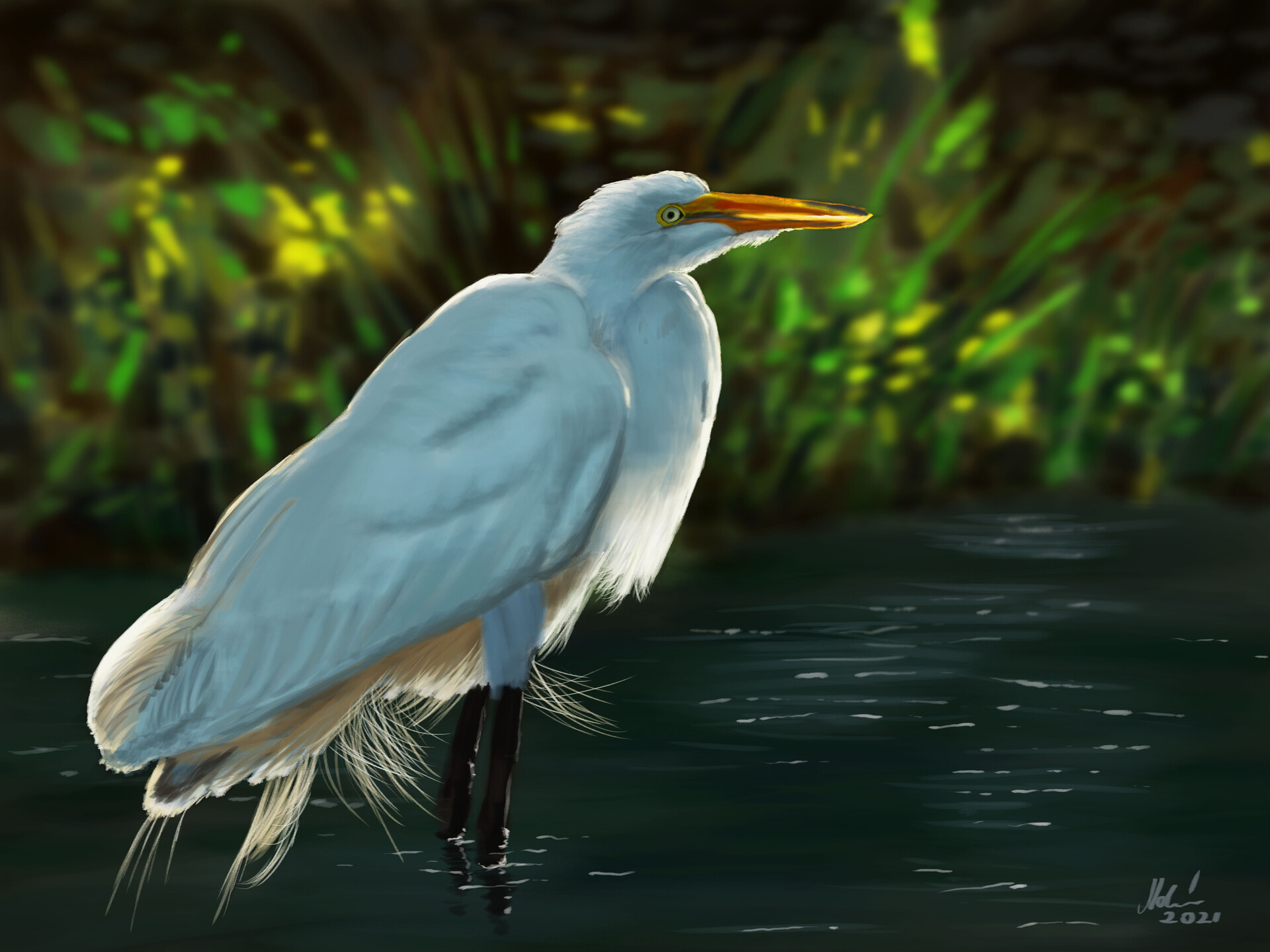 ArtStation - Common Egret digital painting