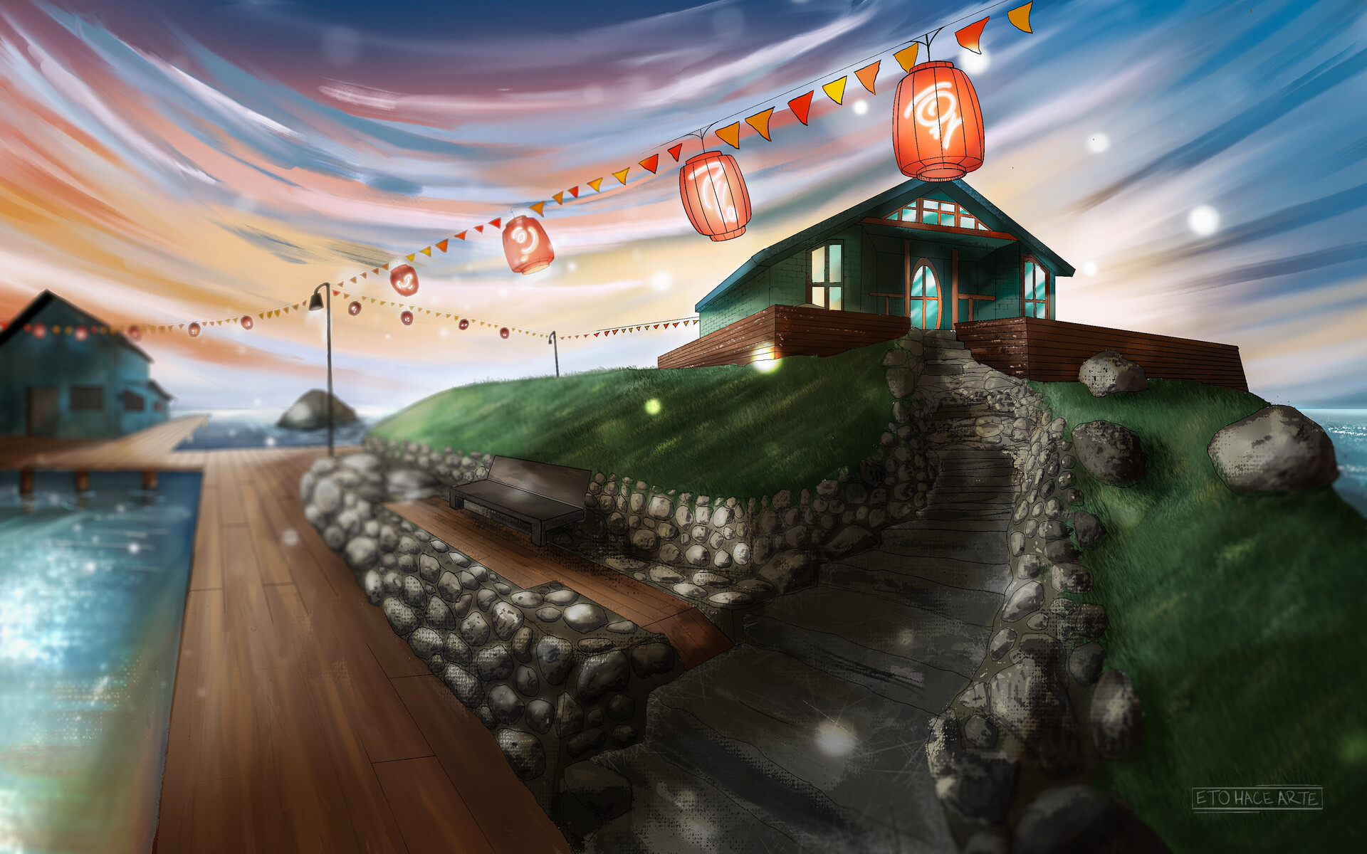 ArtStation - Sunset views at the dock.