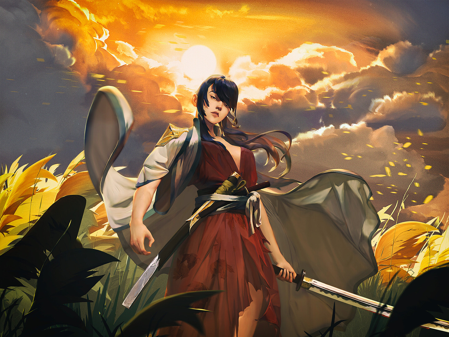 ArtStation - At dusk, the swordsman walks towards the dying samurai