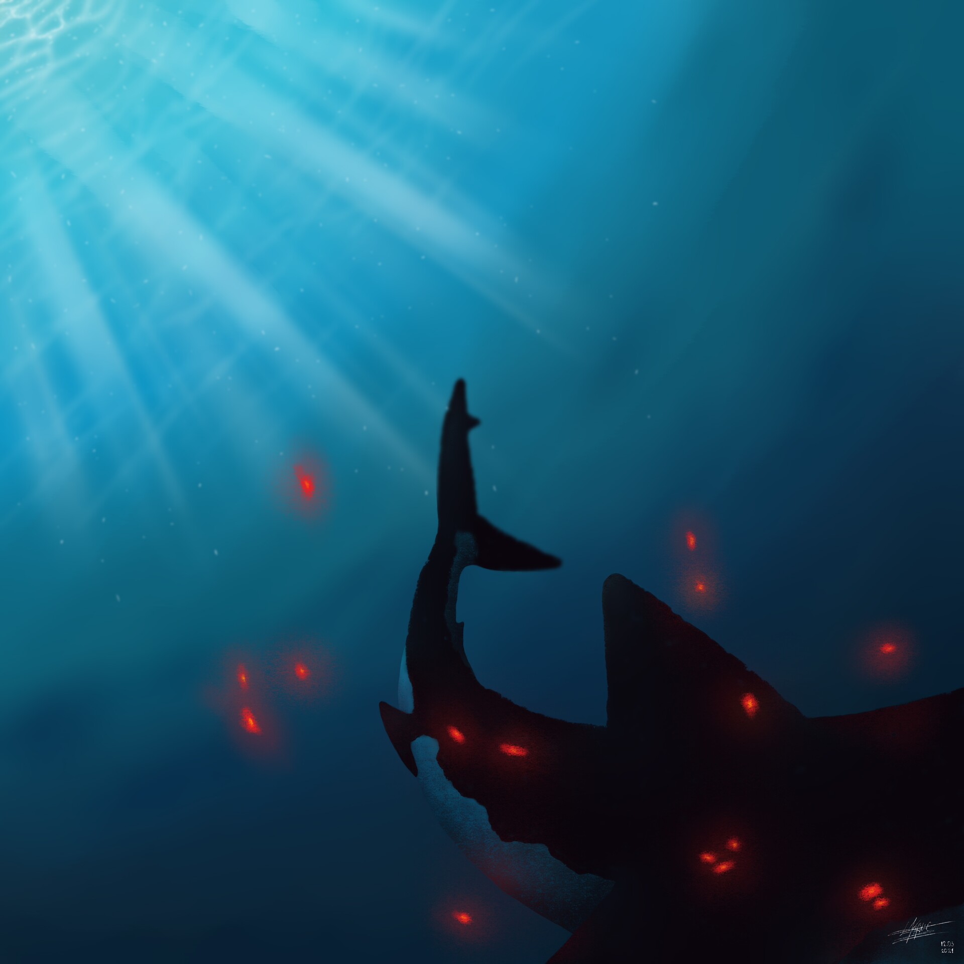 ArtStation - Shark plunges into the darkness of the ocean